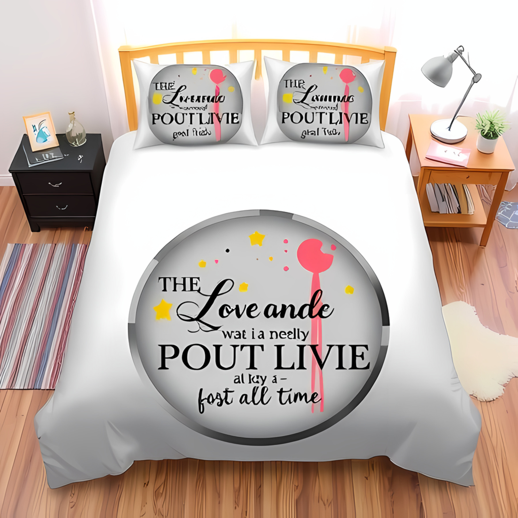 3-Piece Duvet Cover Set with Playful Pink Design and Whimsical Text ...