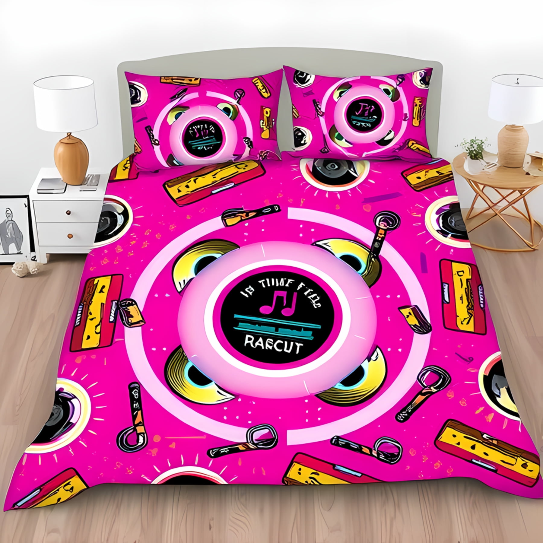 3-Piece Duvet Cover Set with Playful Pink Hair Tool Design - Combs ...