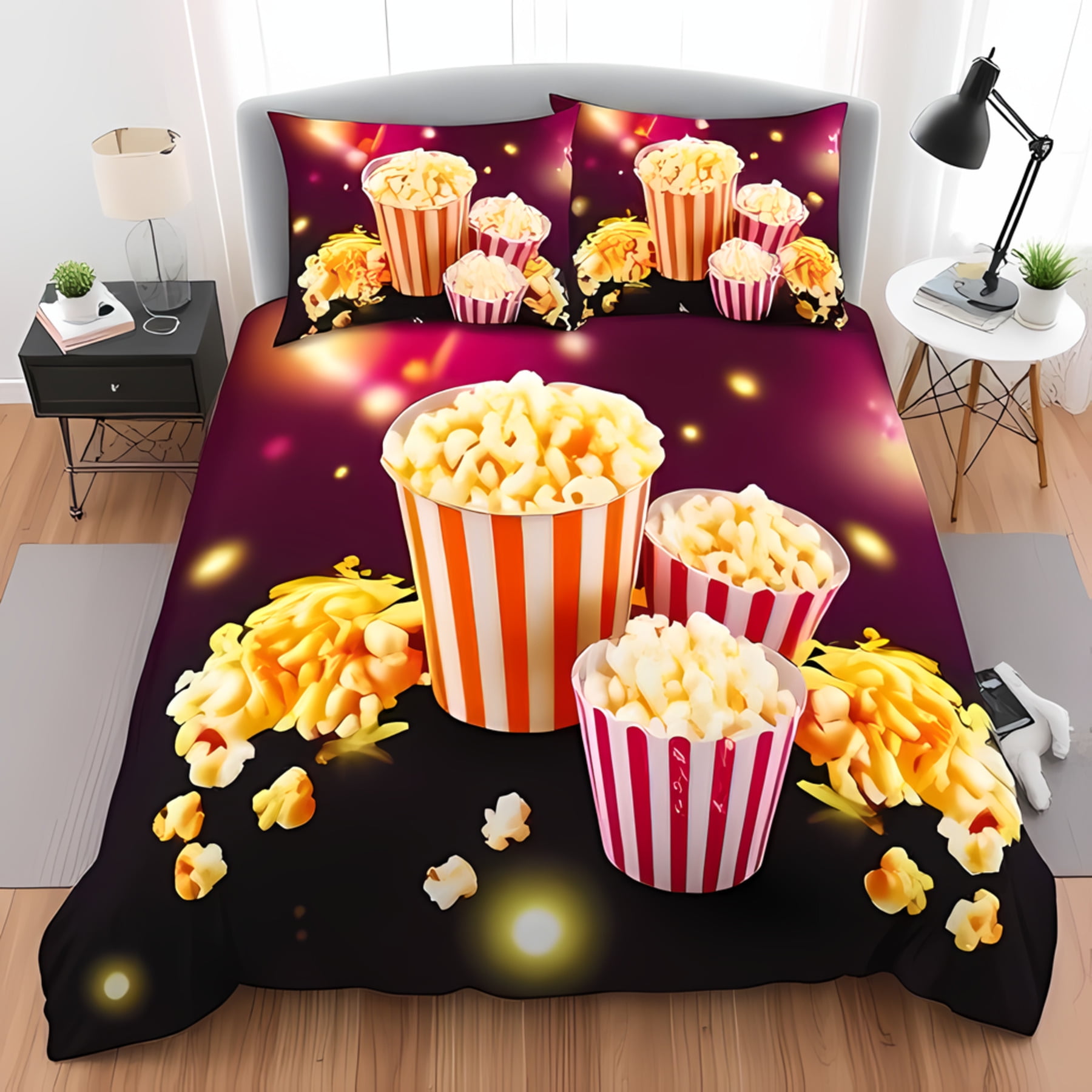3-Piece Duvet Cover Set with Playful Popcorn Design Orange & White ...