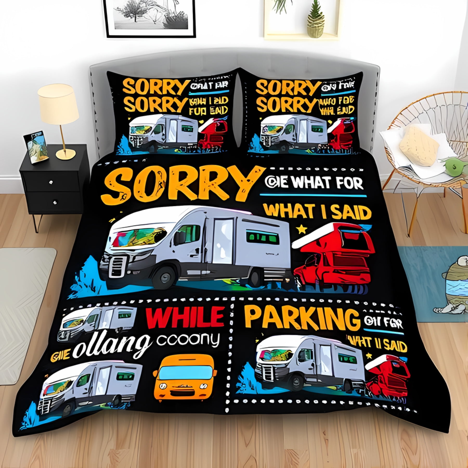 3-Piece Duvet Cover Set with Playful RV Parking Design Humorous Van ...