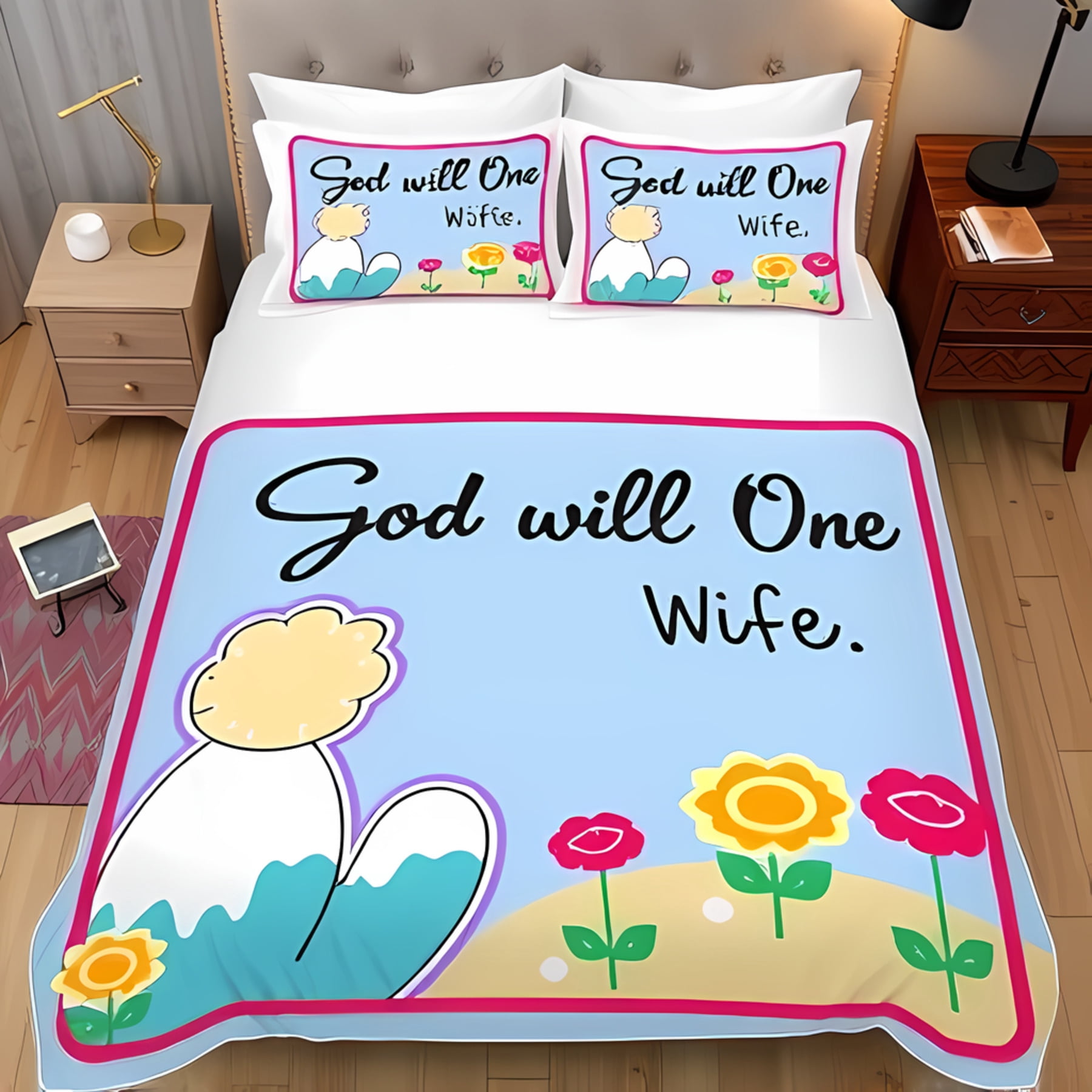 3-Piece Duvet Cover Set with Playful Seaside Scene Cheerful Flowers ...