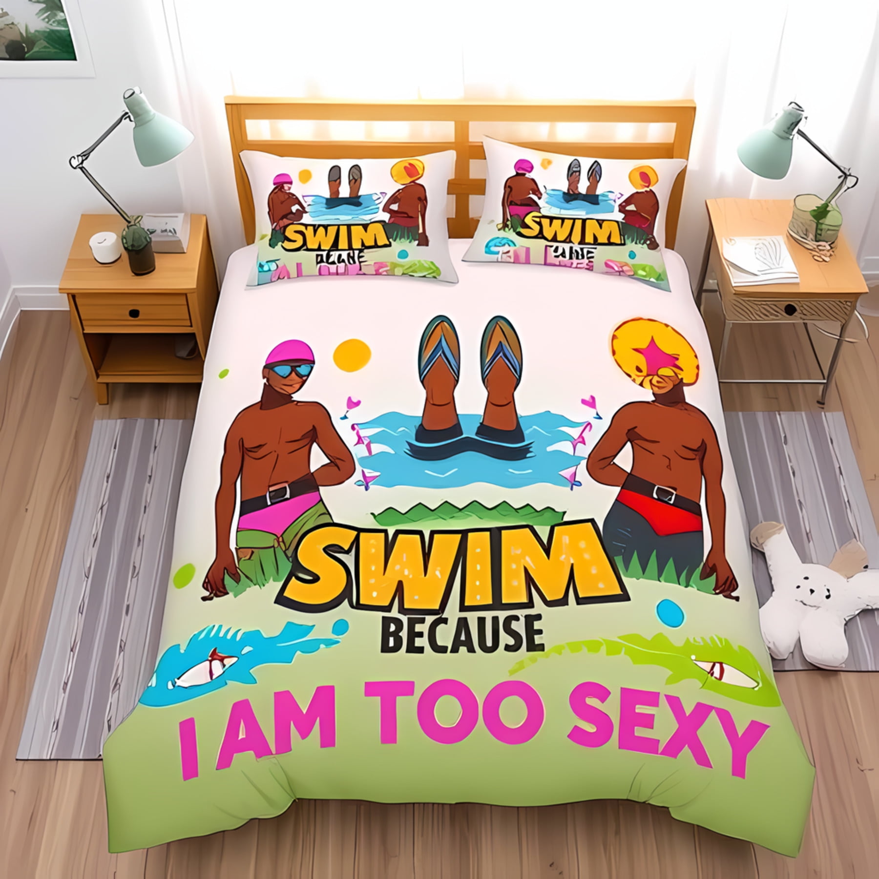 3-Piece Duvet Cover Set with Playful Swim Theme - Colorful Bedspread ...