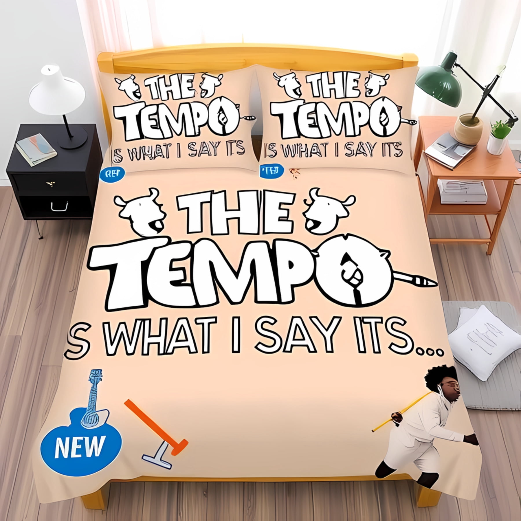 3-Piece Duvet Cover Set with Playful " THE TEMPO IS WHAT I SAY ITS ...