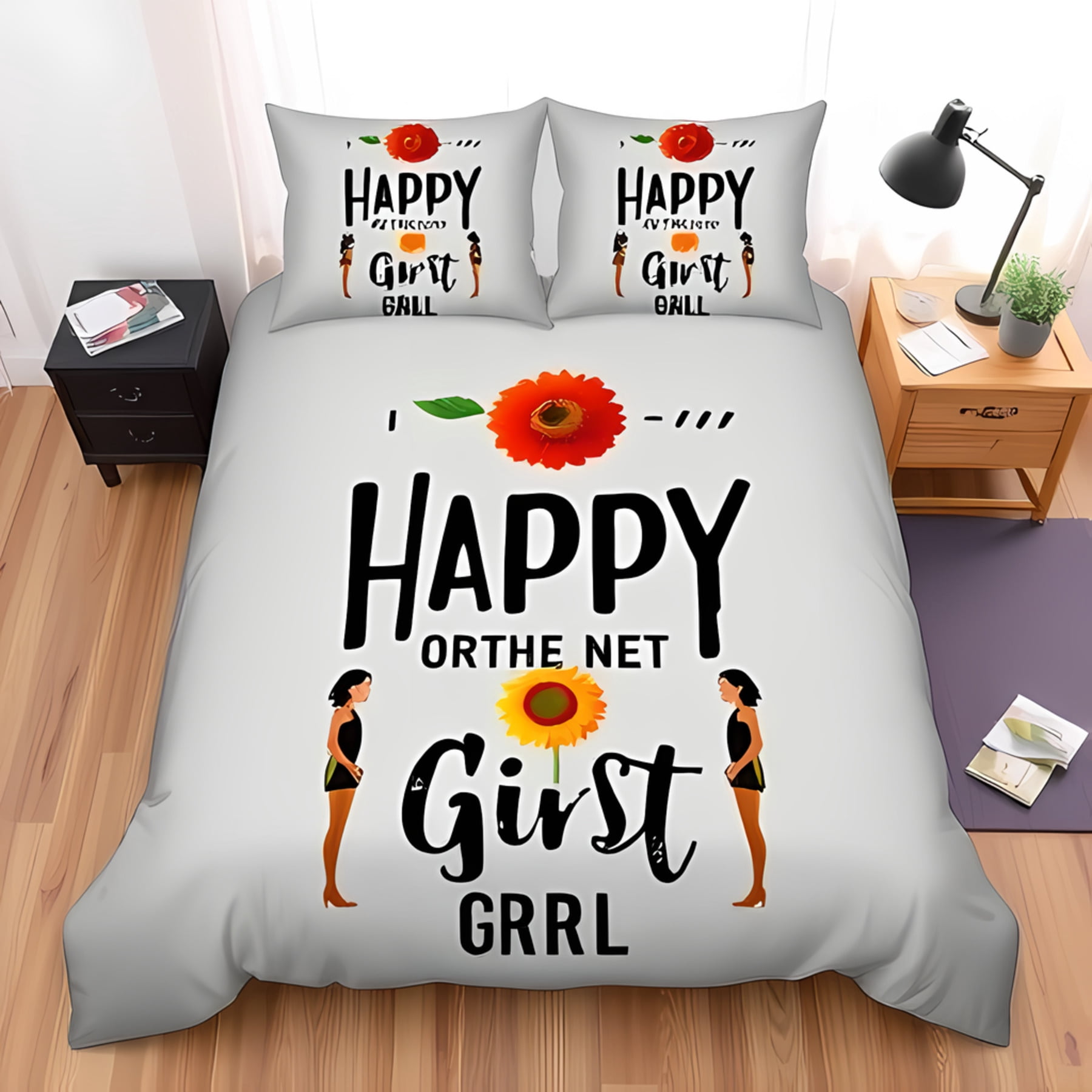 3-Piece Duvet Cover Set with Playful Text Design " I HAPPY ORTHE NET ...