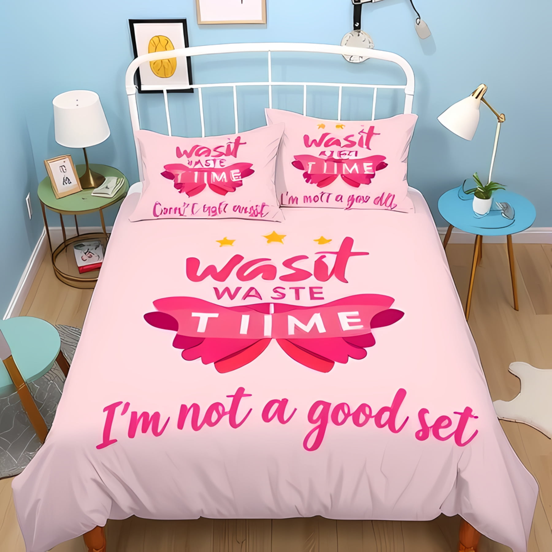 3-Piece Duvet Cover Set with Playful Text and Whimsical Stars on Soft ...