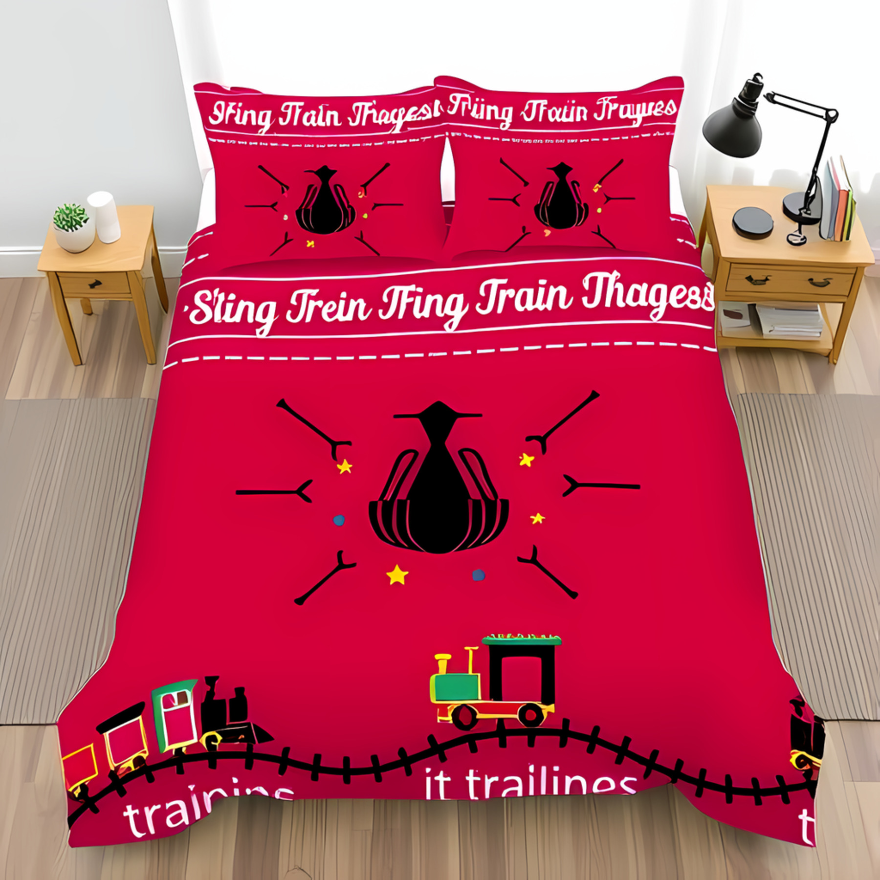 3-Piece Duvet Cover Set with Playful Train Design Colorful Cars & Stars ...