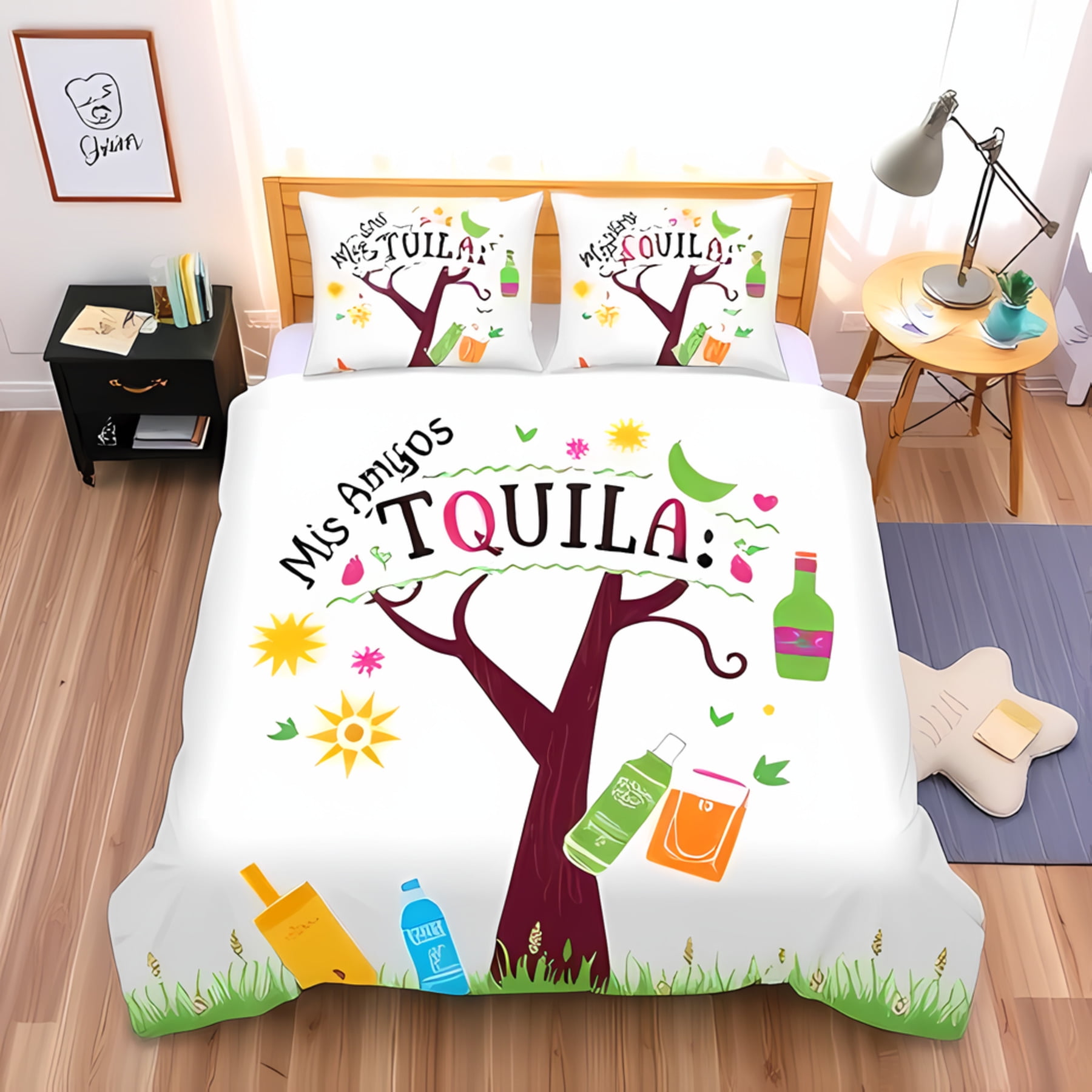 3-Piece Duvet Cover Set with Playful Tree Design 'Mis Amigos Tequila ...