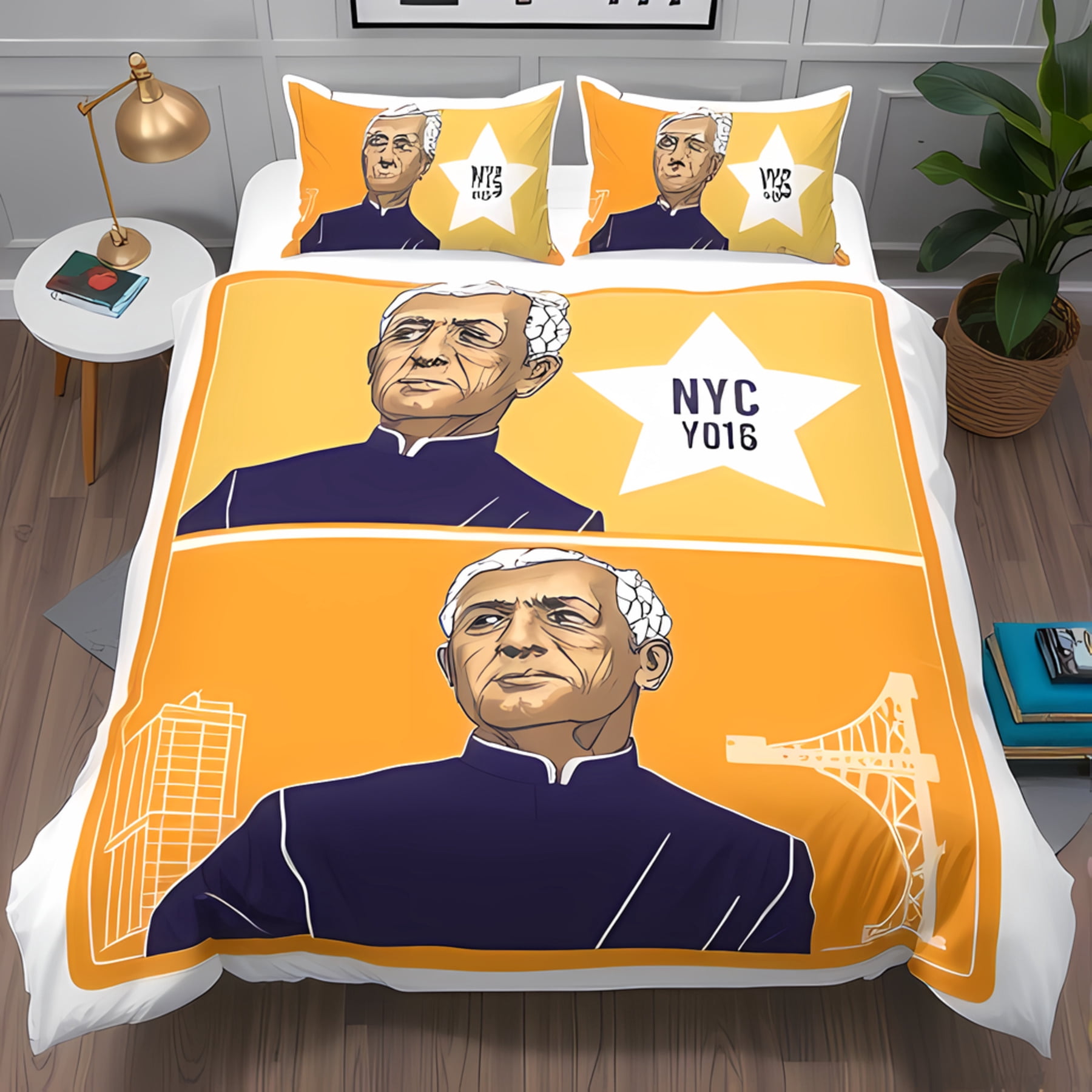 3-Piece Duvet Cover Set with Portrait of Man in Purple Outfit Orange ...