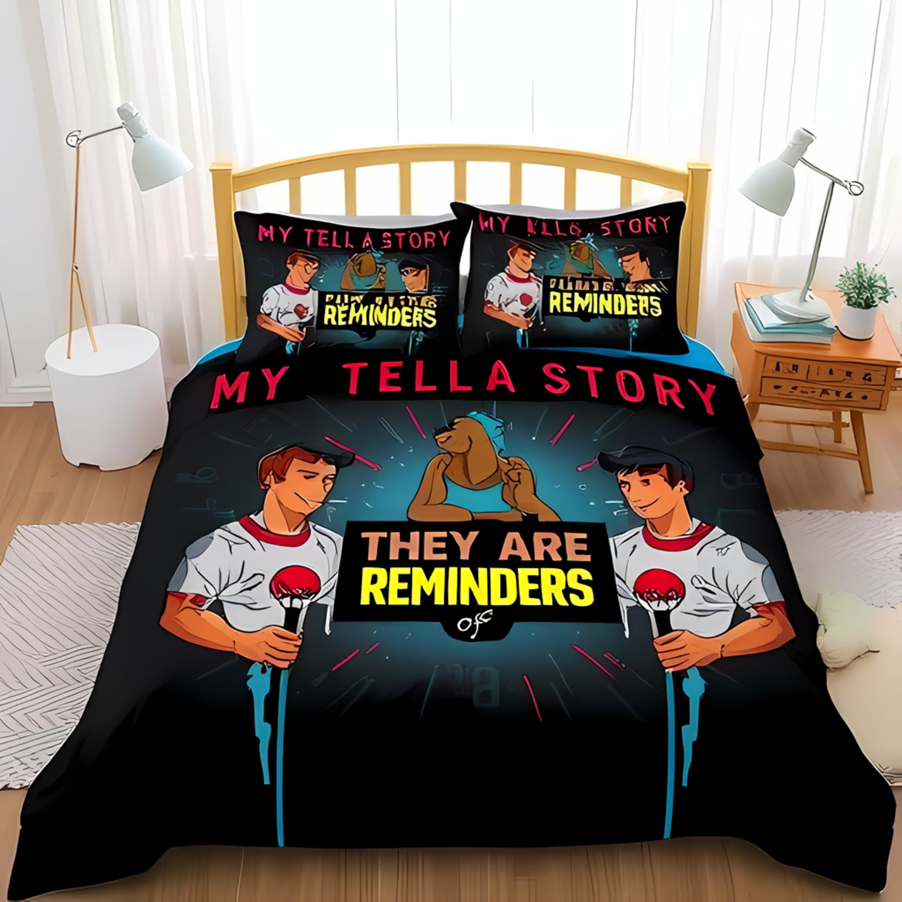 3-Piece Duvet Cover Set with Retro Cartoon Characters & Bear Design ...