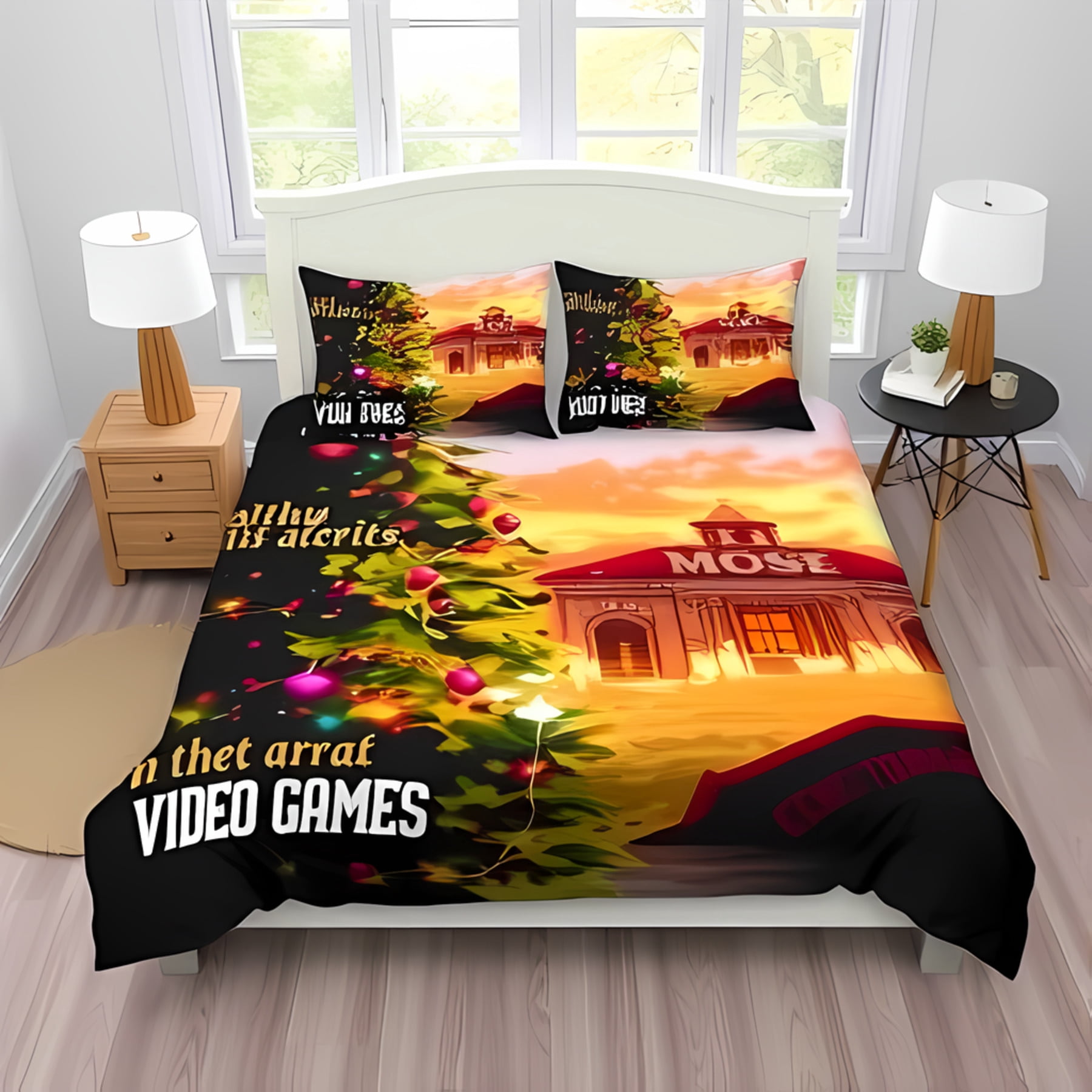 3-Piece Duvet Cover Set with Retro Christmas Tree & 'KJ Mose' Design ...