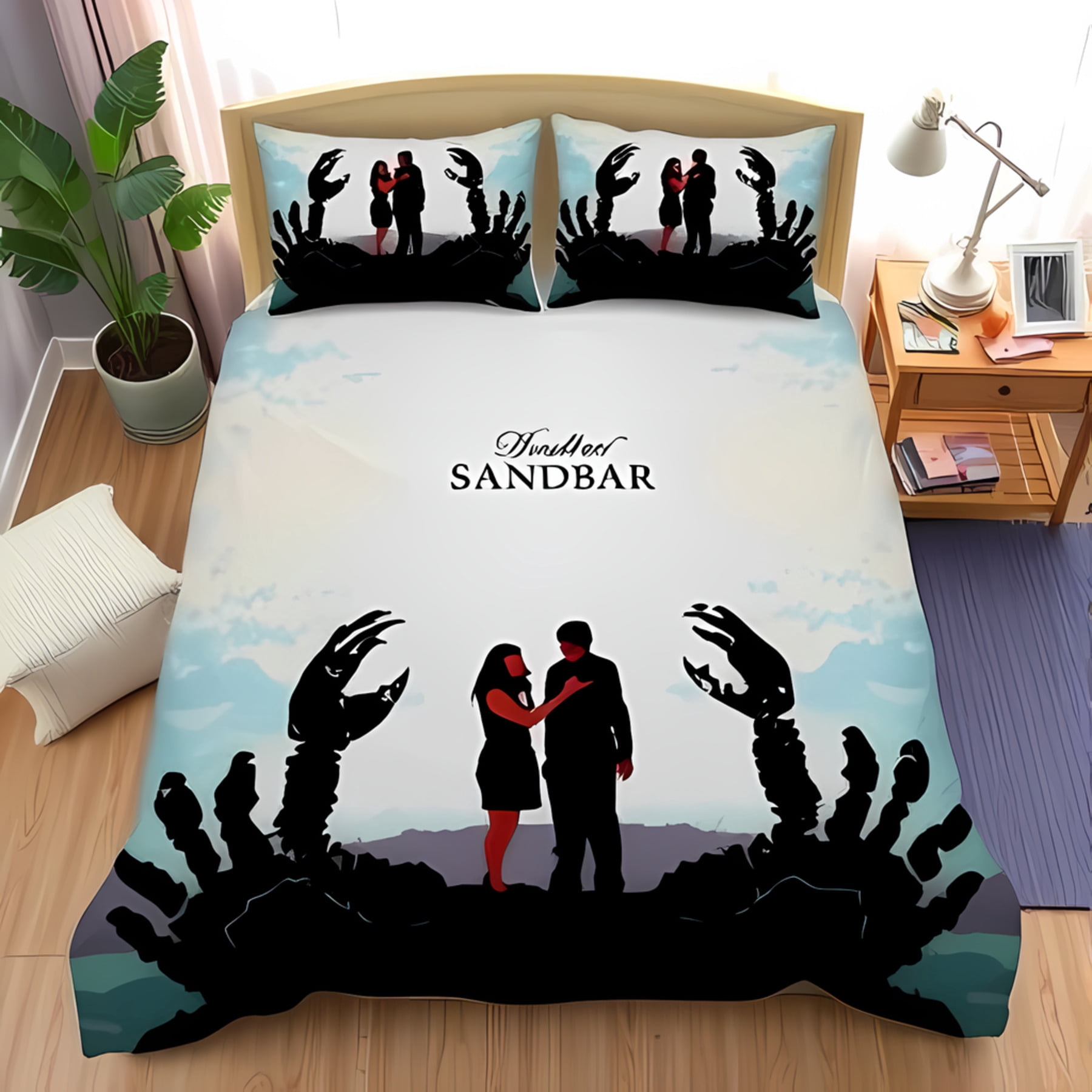 3-Piece Duvet Cover Set with Romantic Couple & Whimsical Marine ...