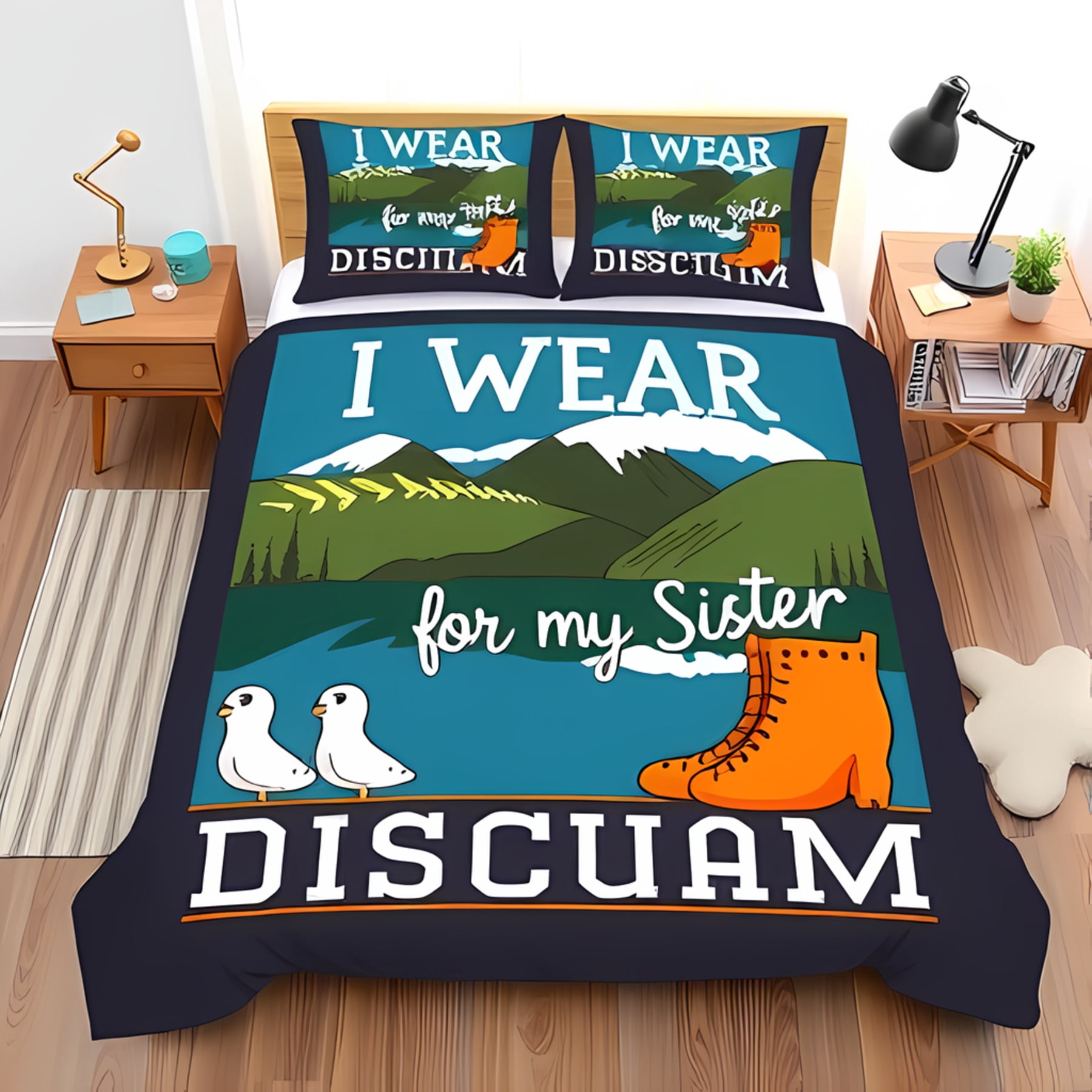 3-Piece Duvet Cover Set with Scenic Mountain and Lake Design Colorful ...