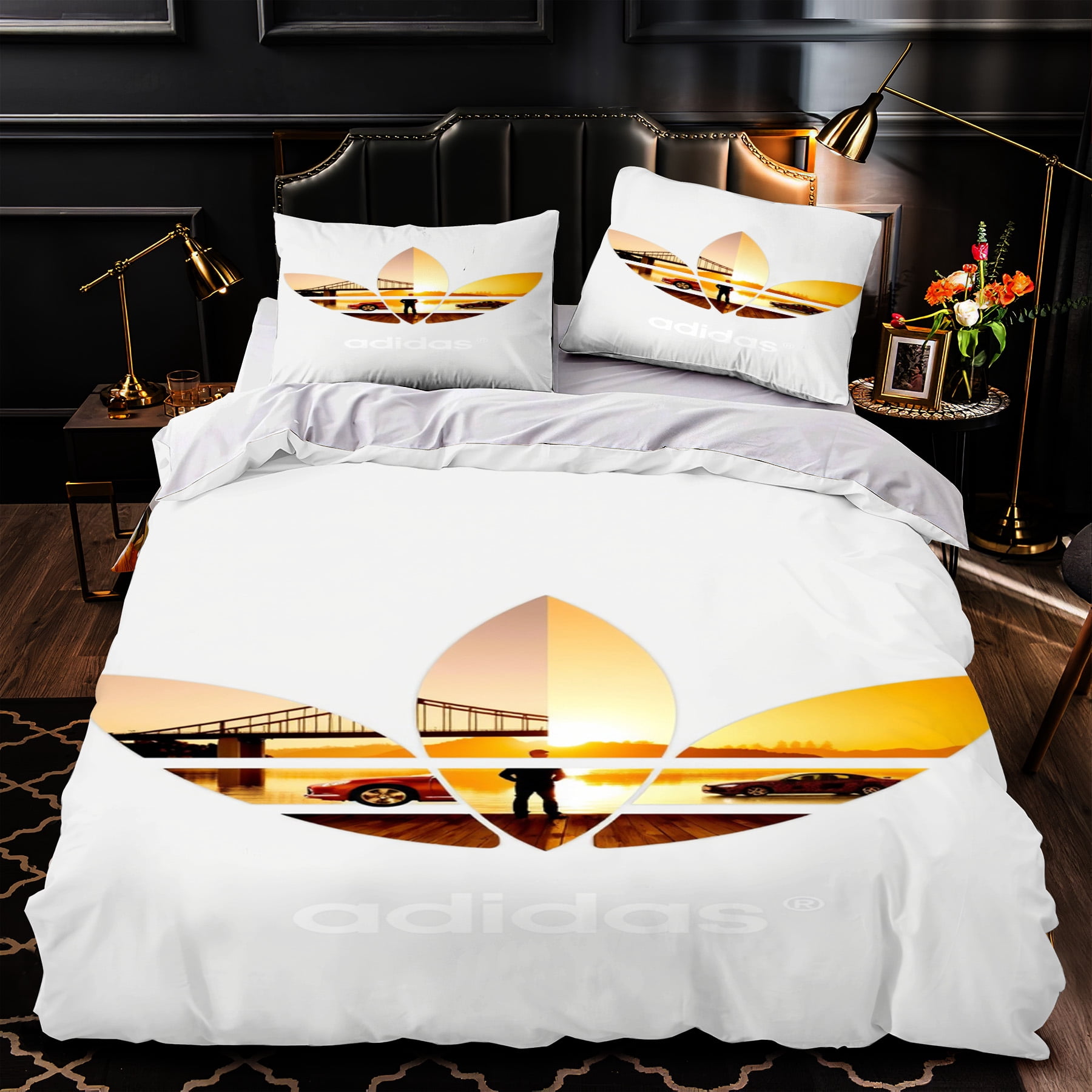 3-Piece Duvet Cover Set with - Shaped Design and Sunset Scene White ...