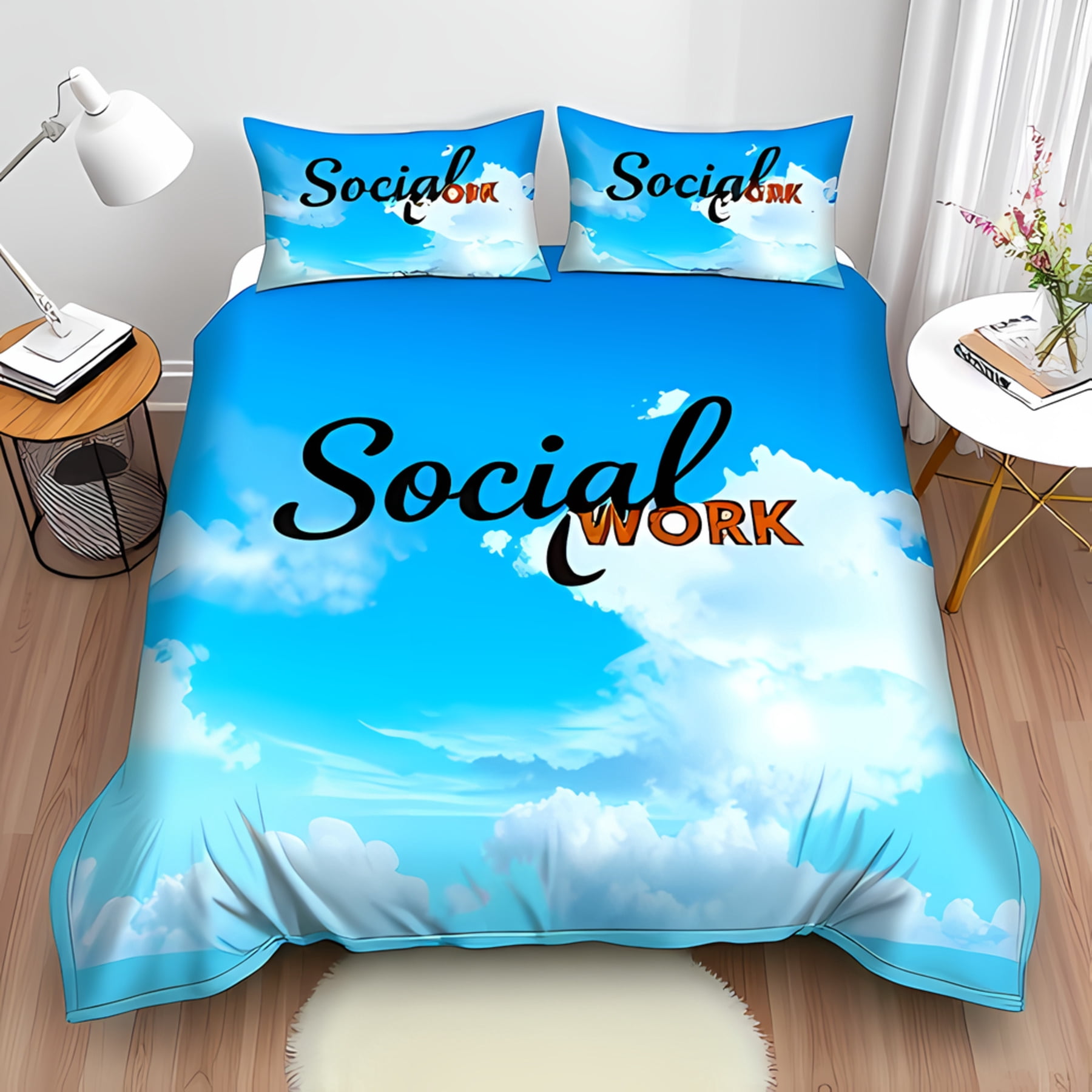 3-Piece Duvet Cover Set with Sky and Clouds Design Blue Bedding with ...