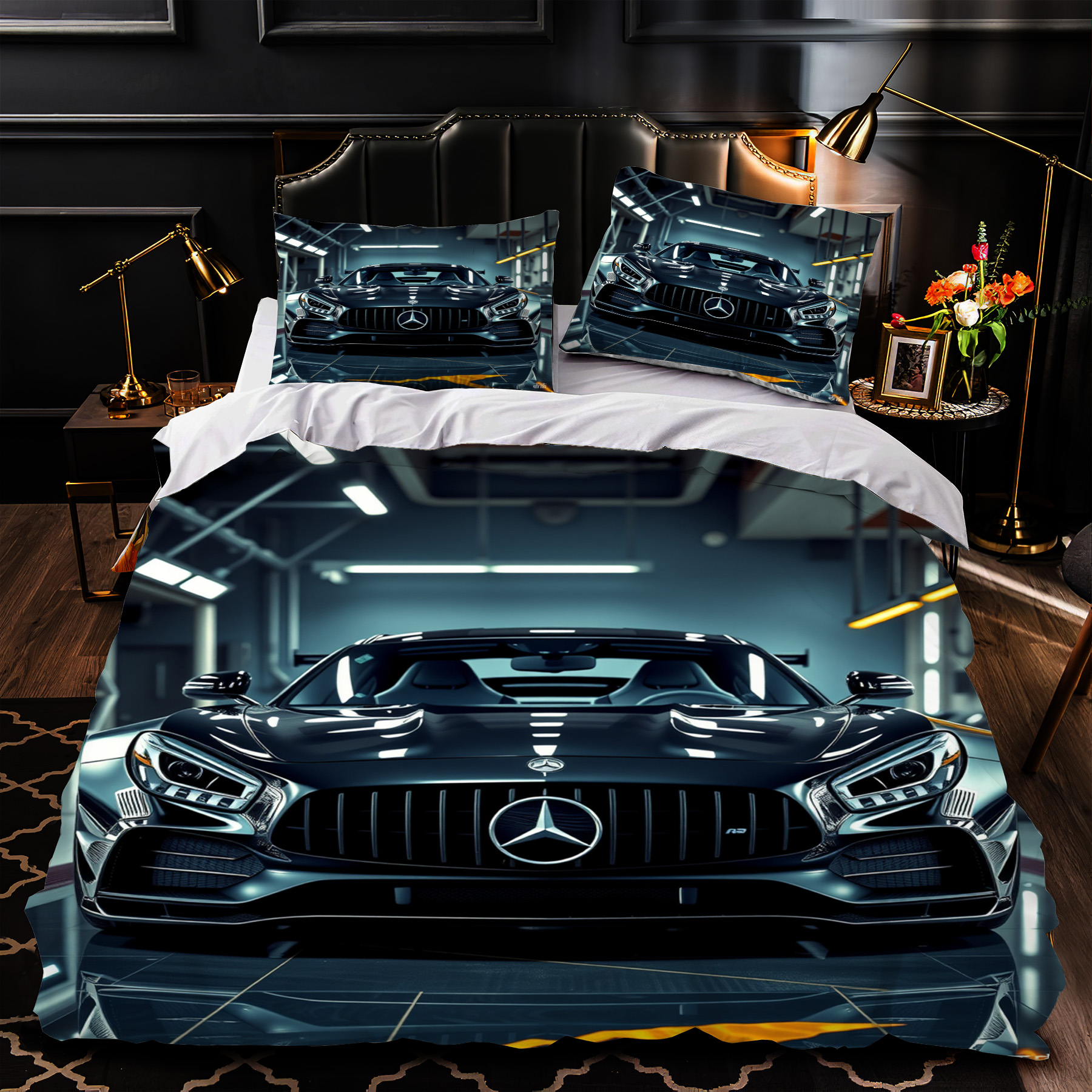 3-Piece Duvet Cover Set with Sleek Black Car Design Elegant Modern ...