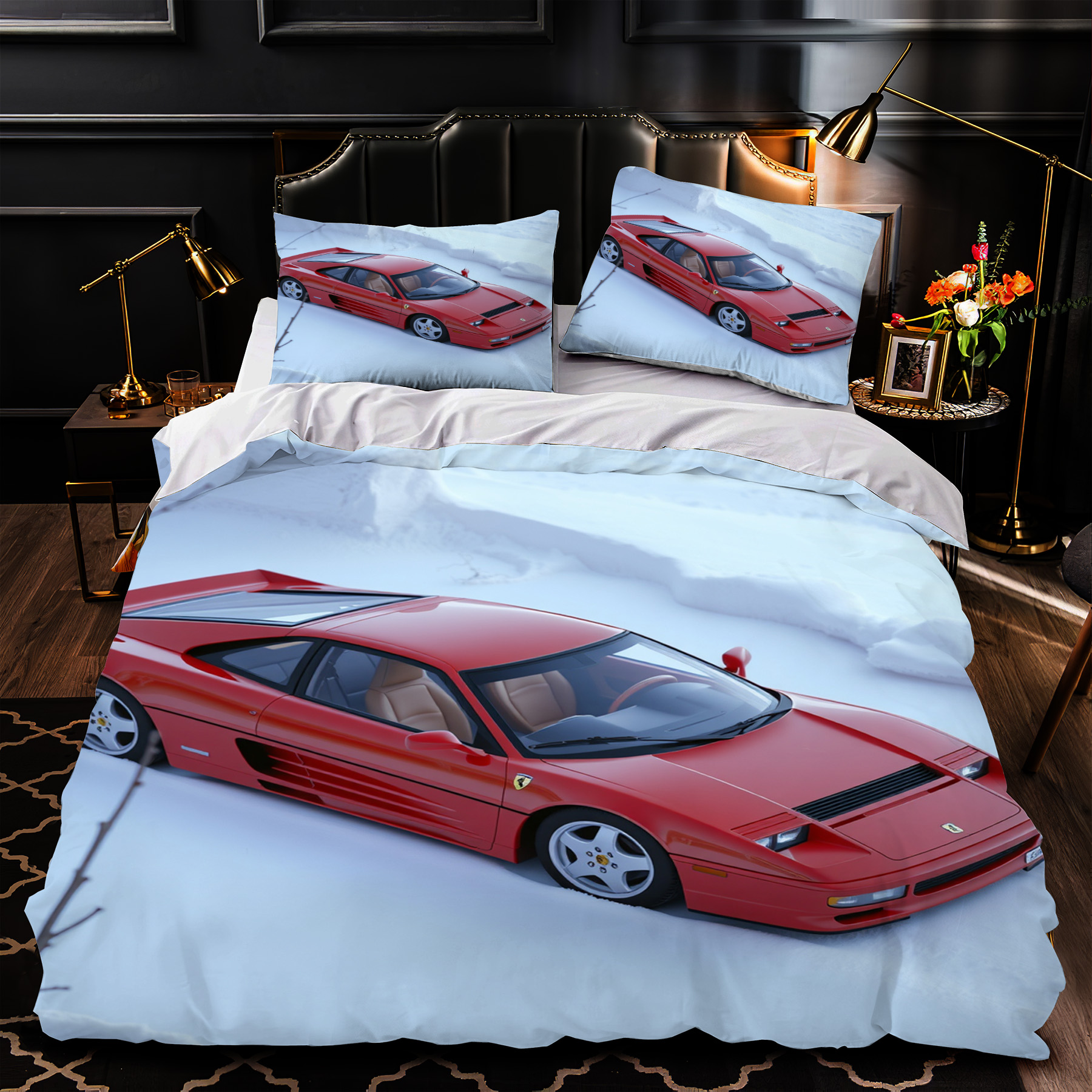 3-Piece Duvet Cover Set with Sleek Red Sports Car Design Modern Bedroom ...