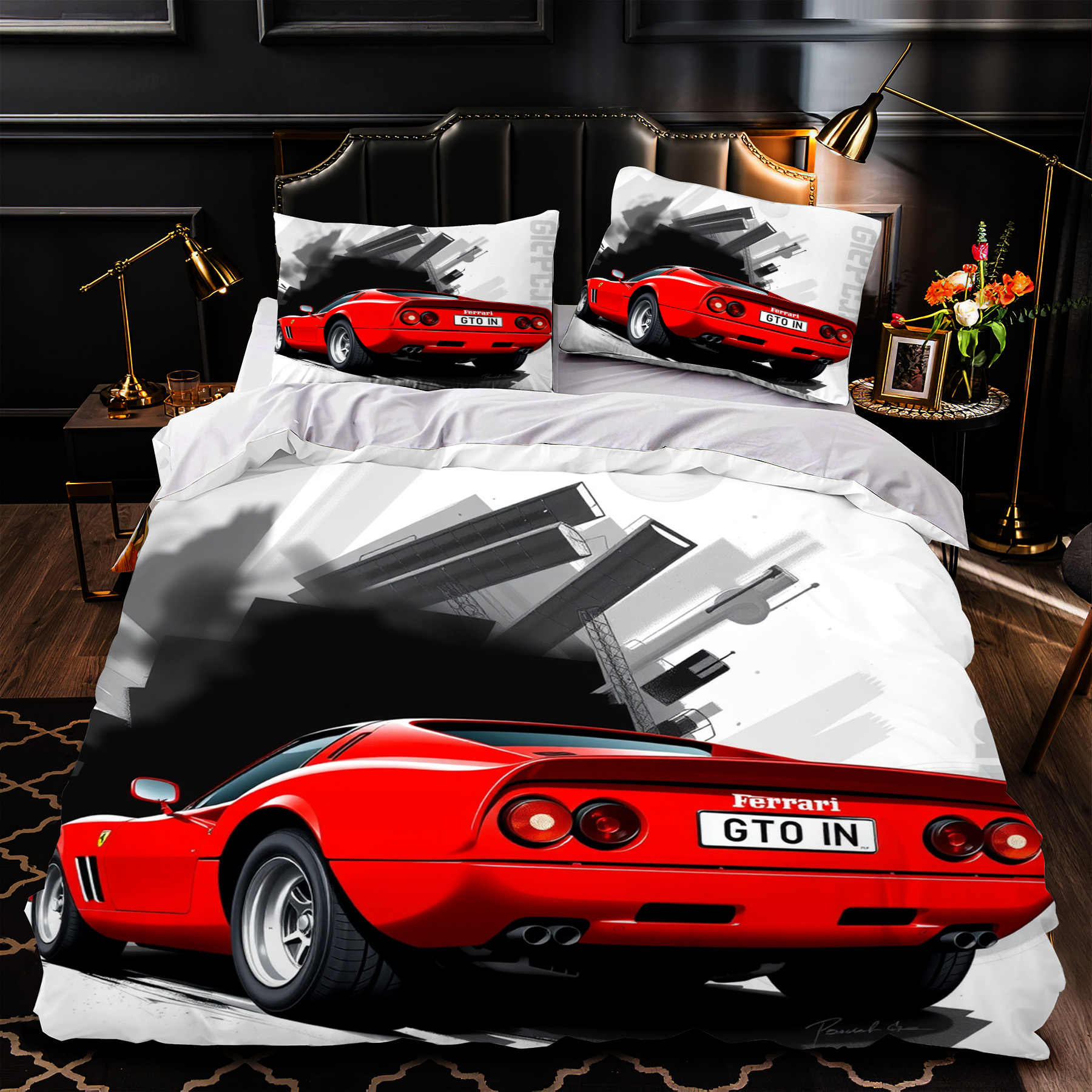 3-Piece Duvet Cover Set with Sports Car Design Abstract Shapes Modern ...