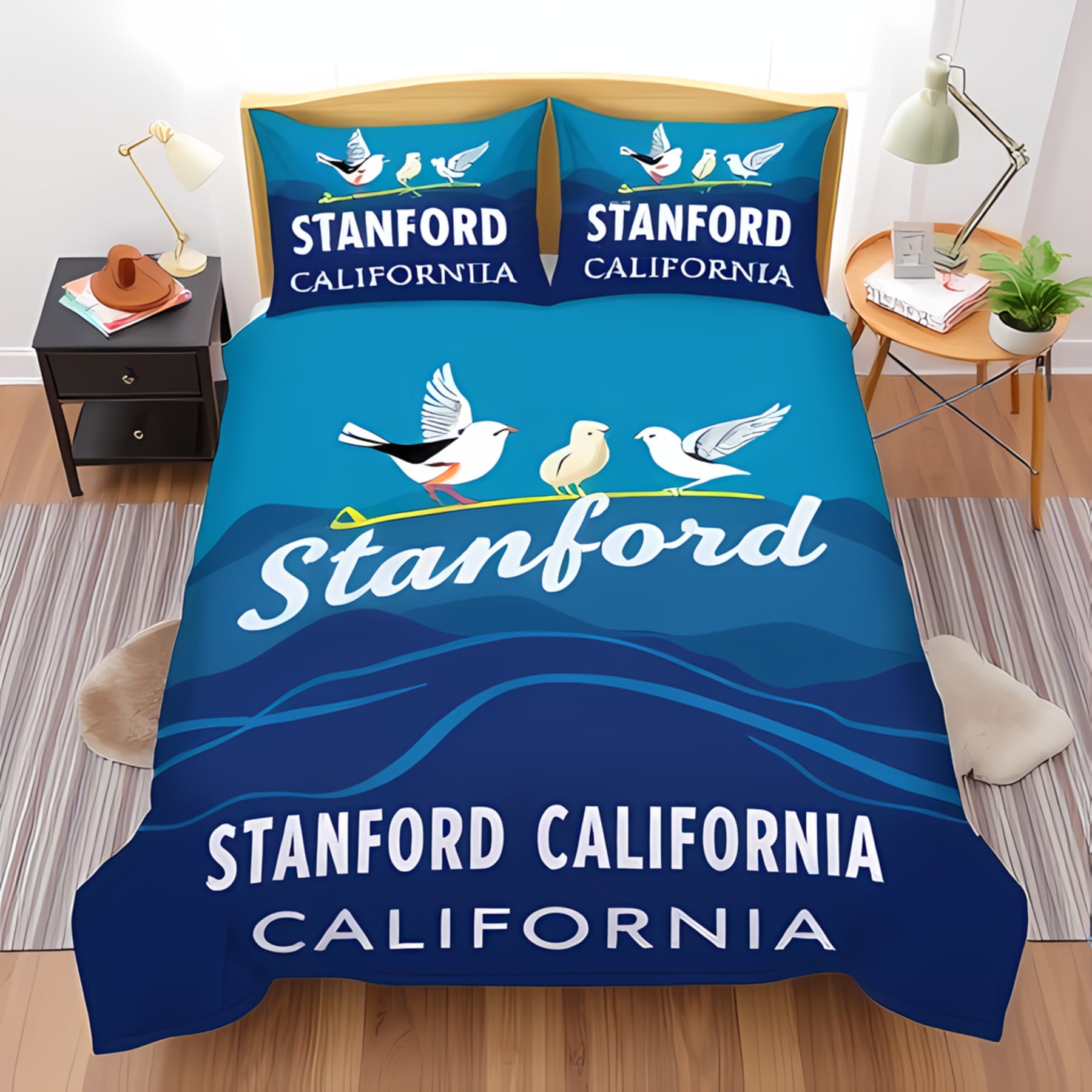 3-Piece Duvet Cover Set with Stanford California Bird Pattern and ...