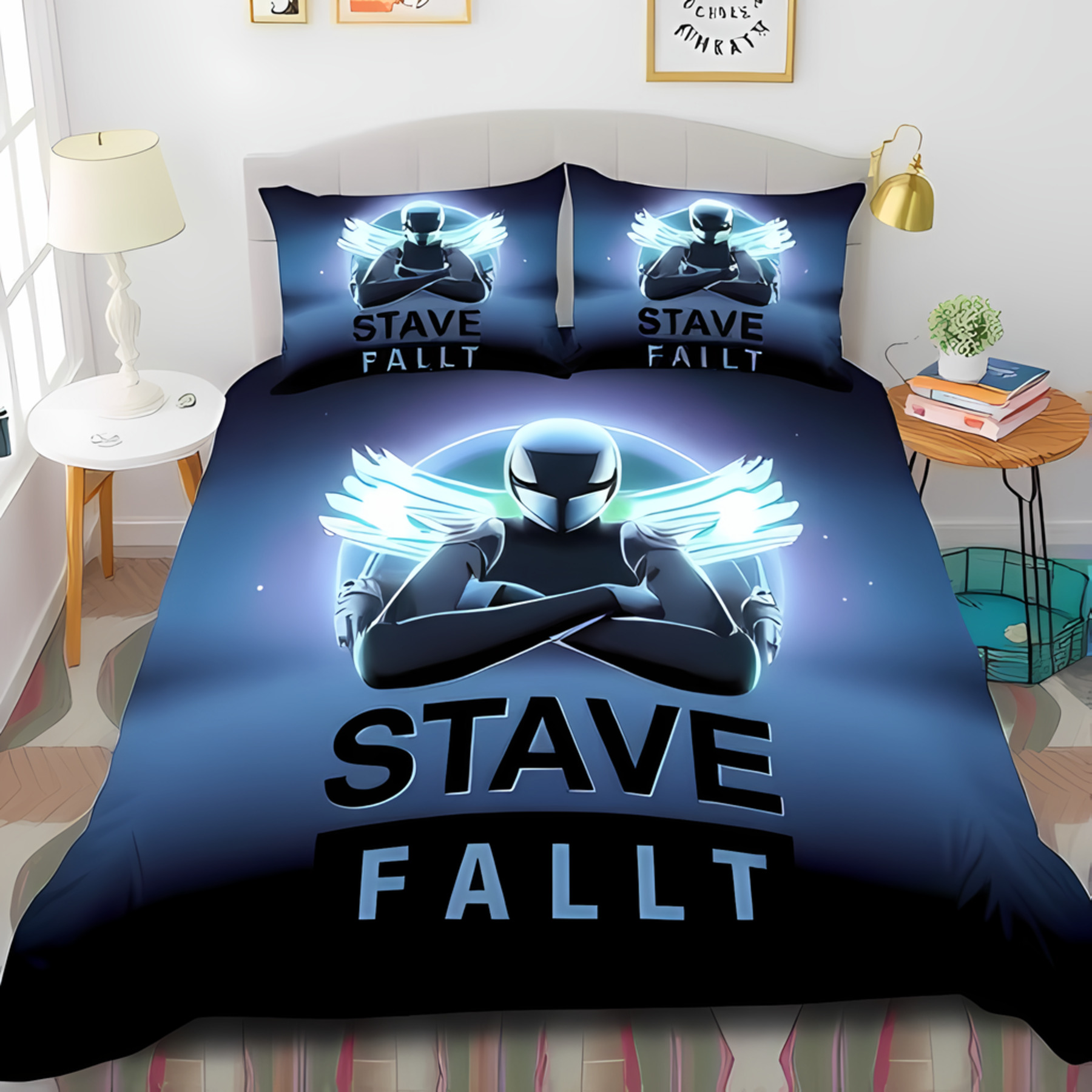 3-Piece Duvet Cover Set with Stylized Figure & Ethereal Wings - "STAVE ...
