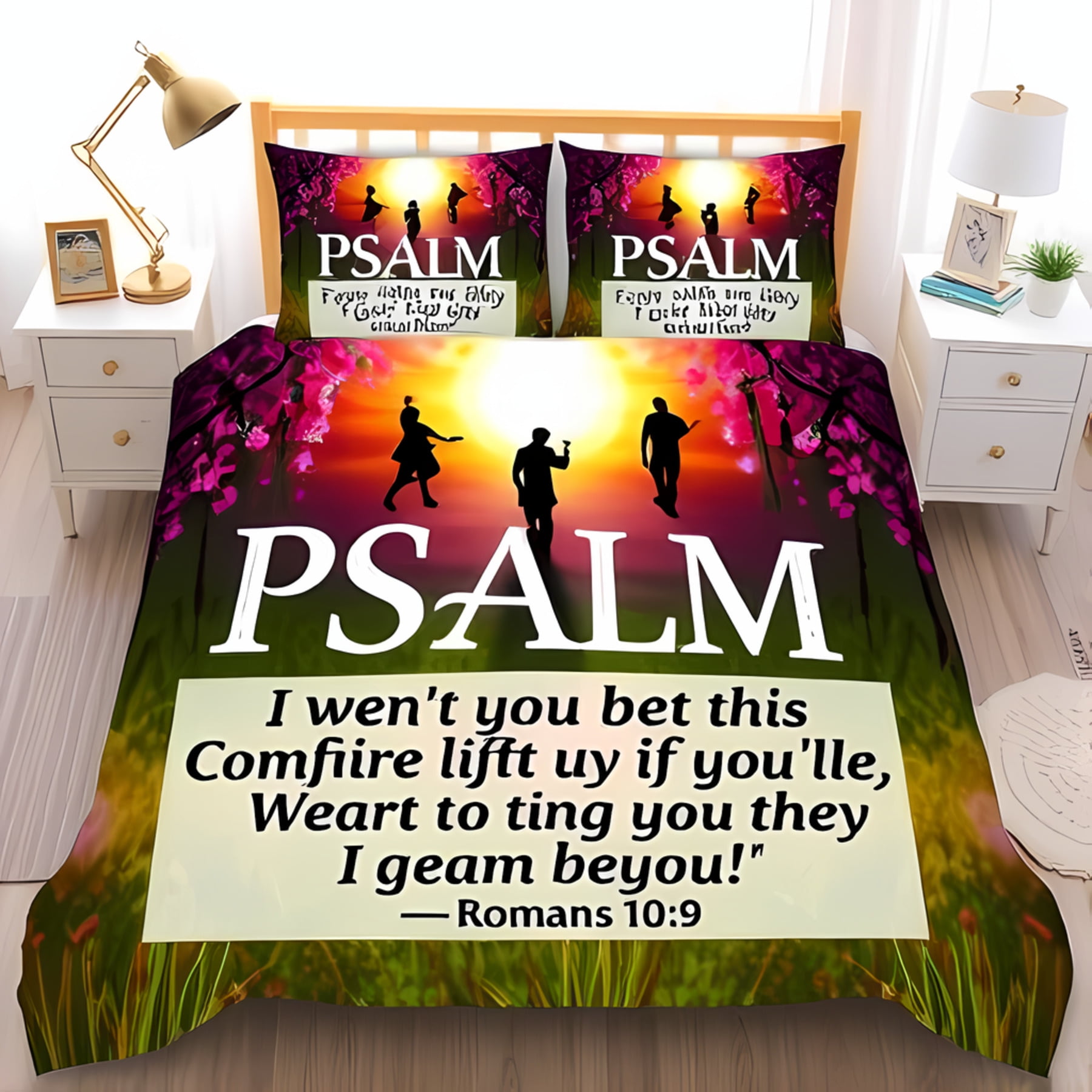 3-Piece Duvet Cover Set with Sunset Scene Silhouetted Dancers & Cherry ...