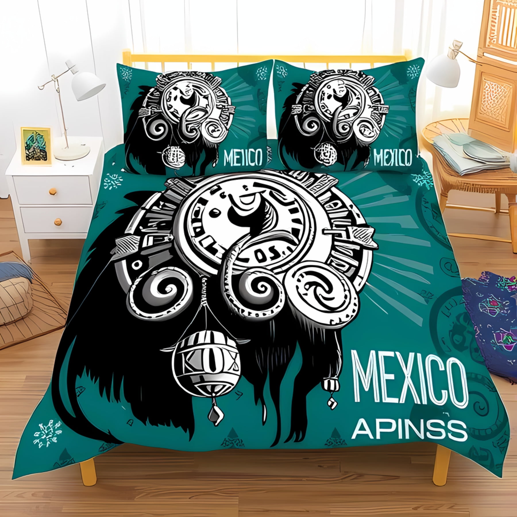 3-Piece Duvet Cover Set with Vibrant Aztec - Inspired Mythical Creature ...