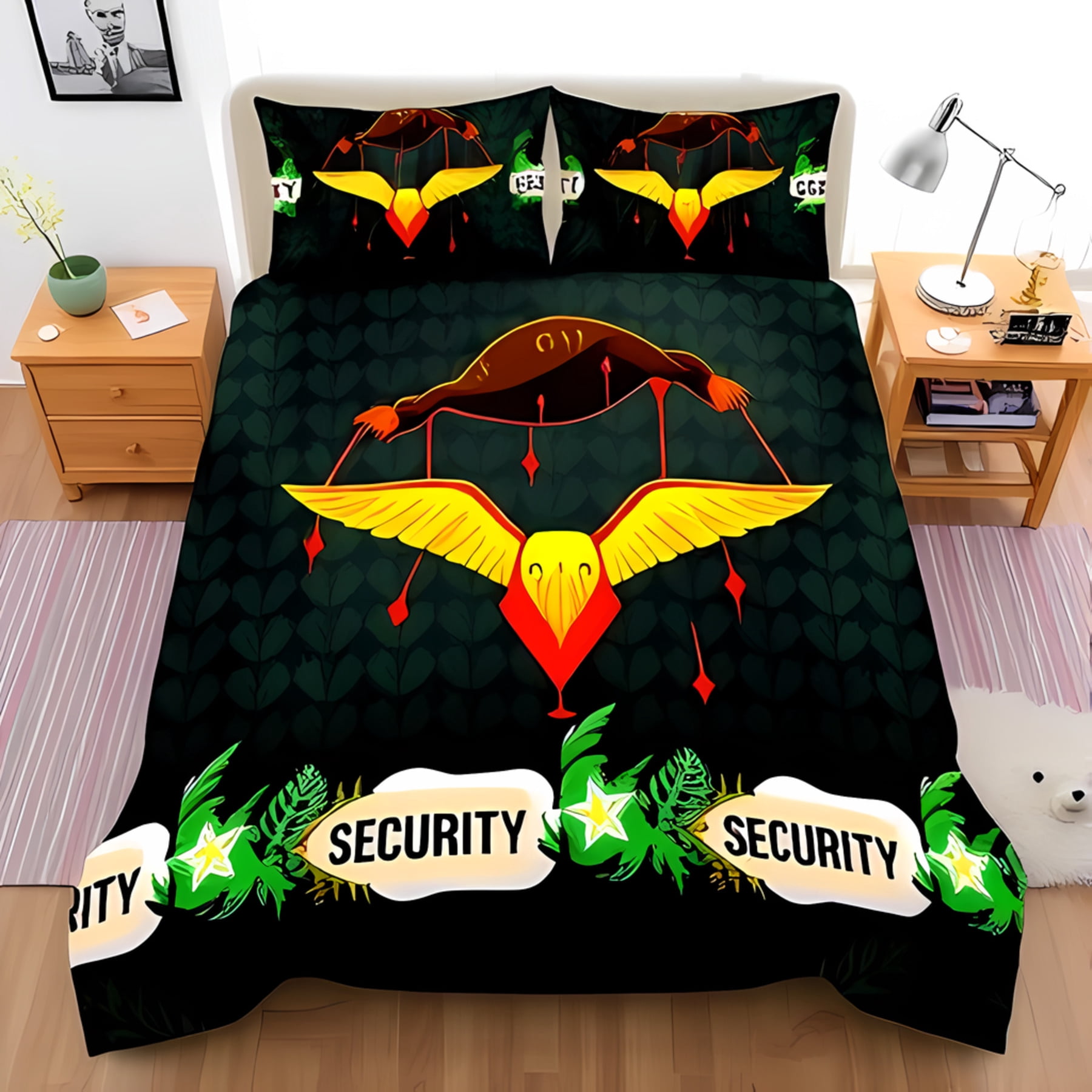 3-Piece Duvet Cover Set with Vibrant Black Bedspread Featuring Colorful ...