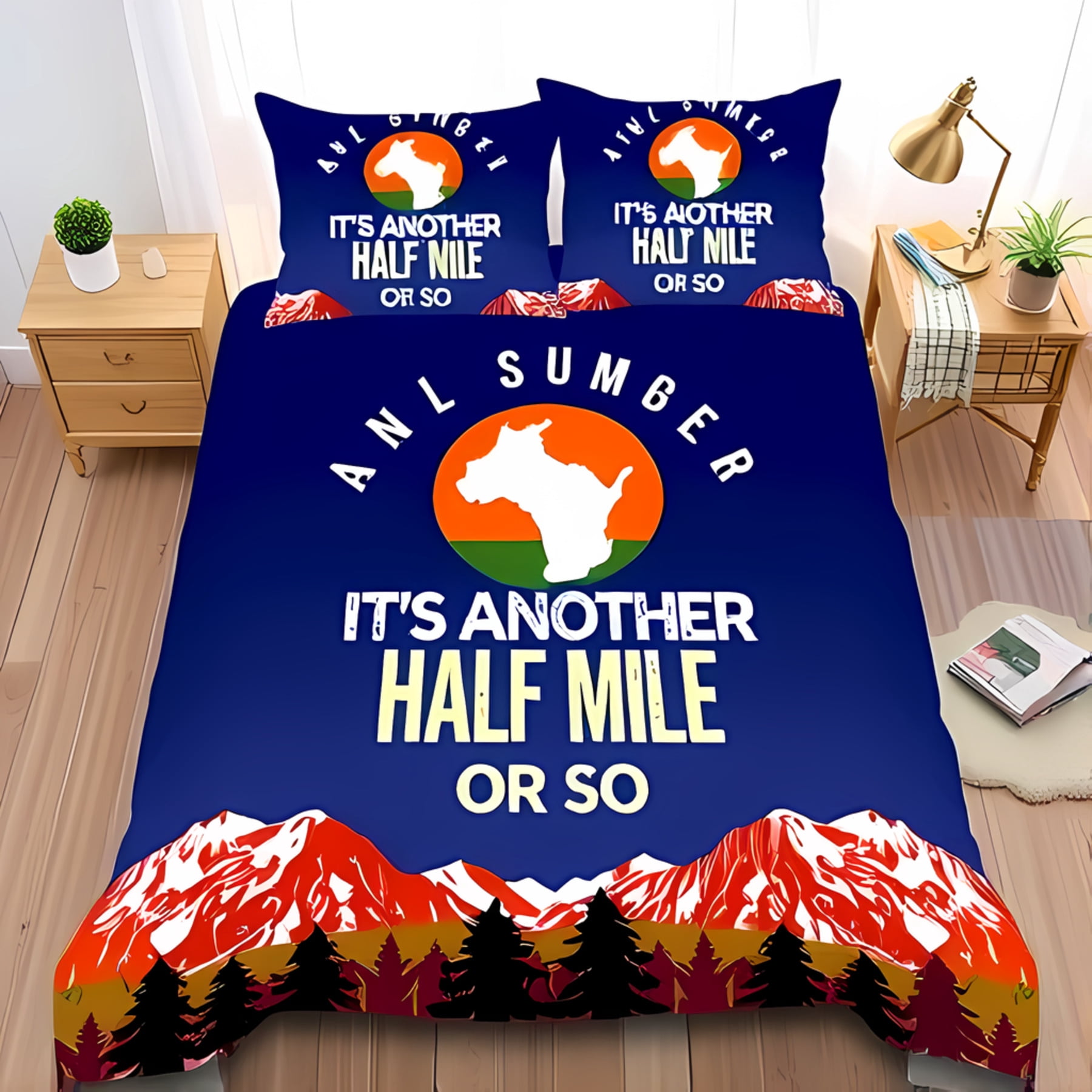 3-Piece Duvet Cover Set with Vibrant Blue Map Design Orange Mountain ...