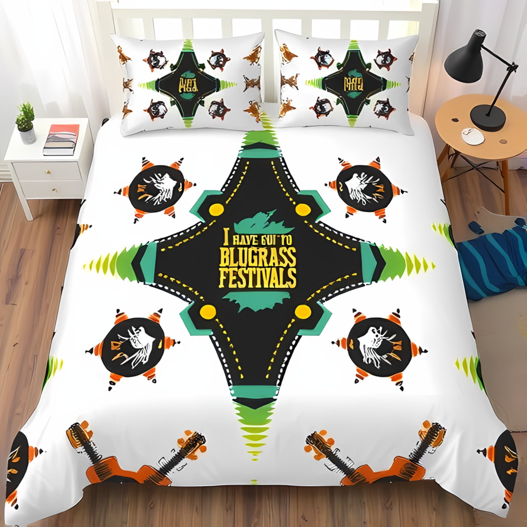 3-Piece Duvet Cover Set with Vibrant Bluegrass Festival Design Guitars ...
