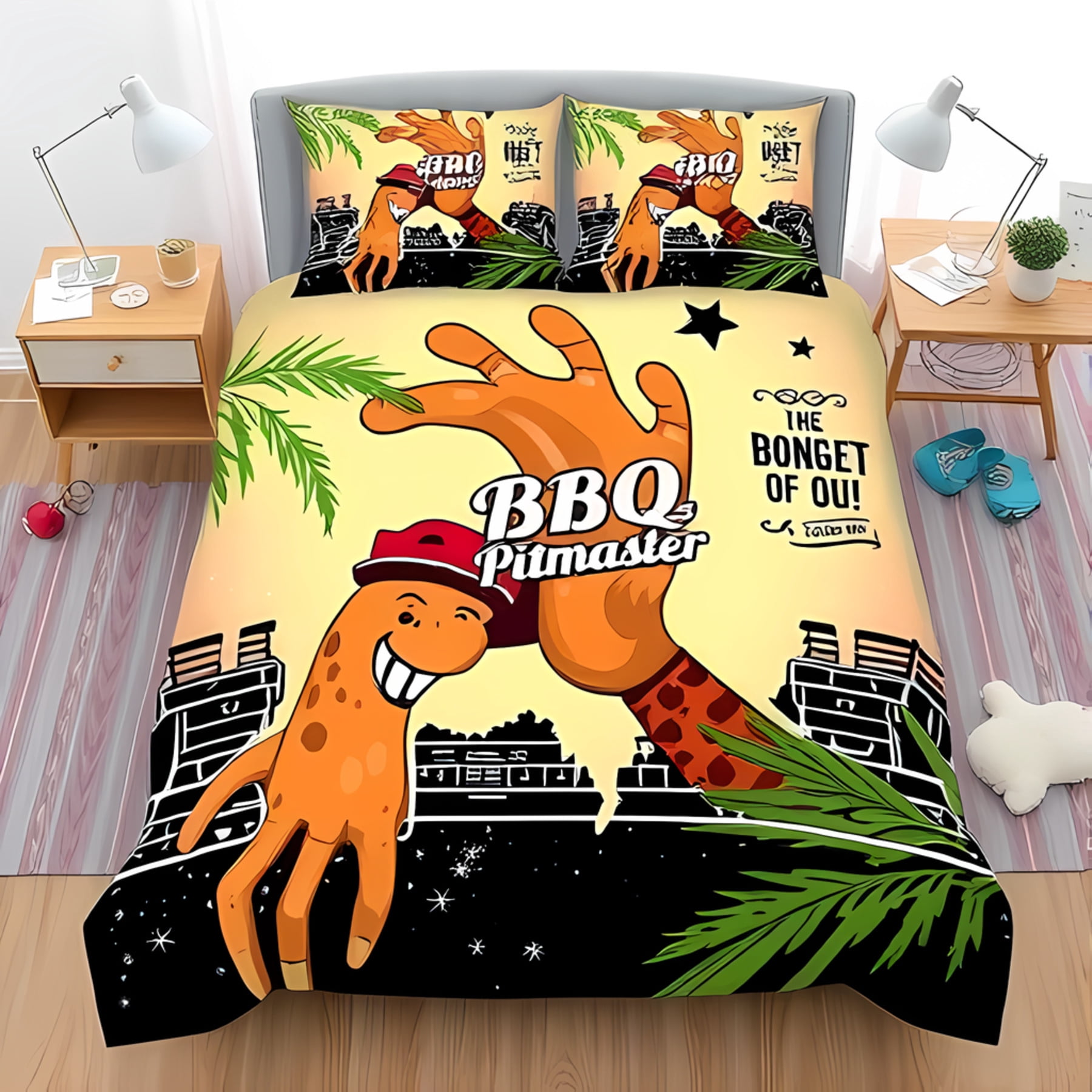 3-Piece Duvet Cover Set with Vibrant Cartoon Character Design Green ...