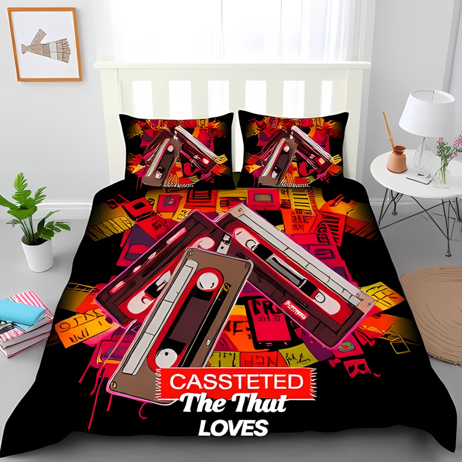 3-Piece Duvet Cover Set with Vibrant Cassette Tape Design & Colorful ...