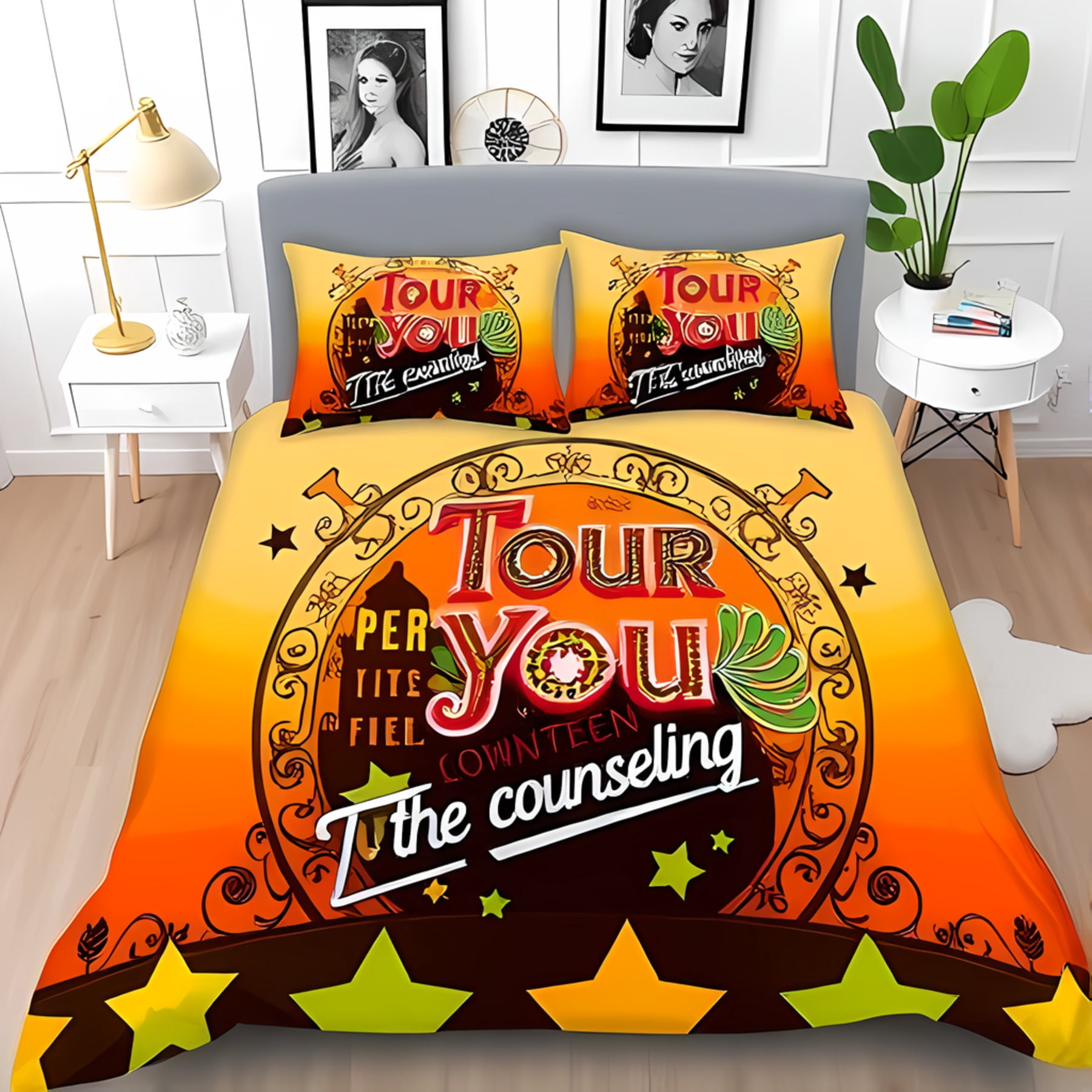 3-Piece Duvet Cover Set with Vibrant Circular Pattern & 'Tour You ...