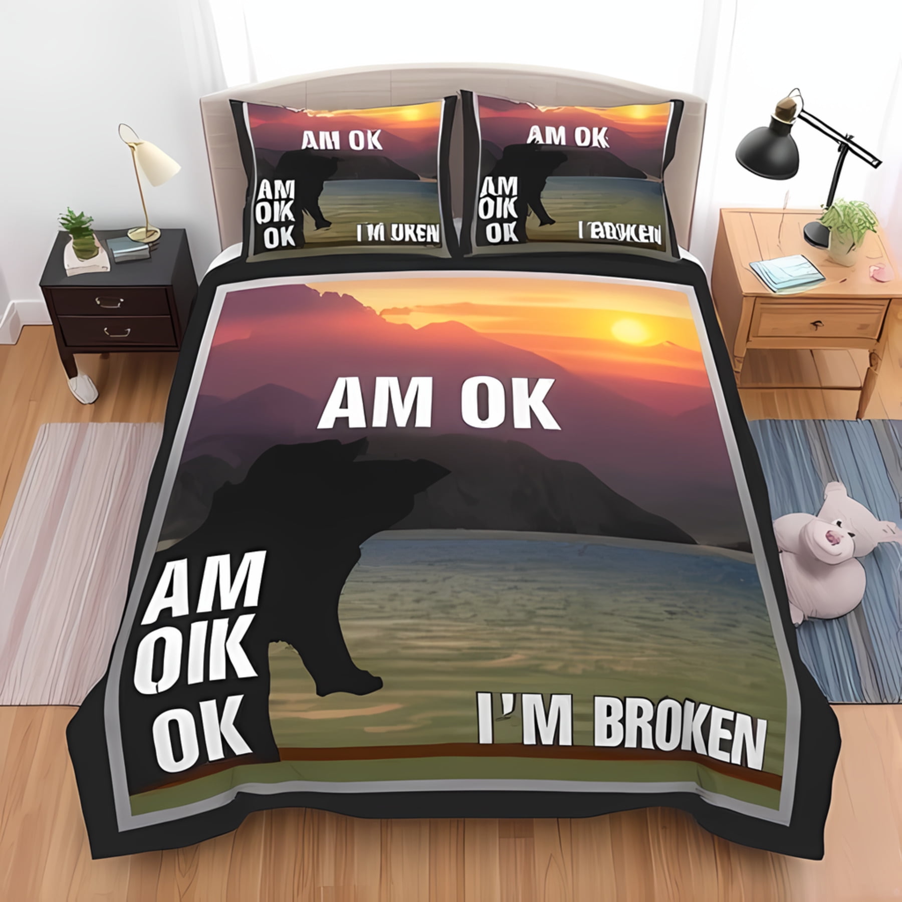 3-Piece Duvet Cover Set with Vibrant Colors & Bold Text - Nature ...