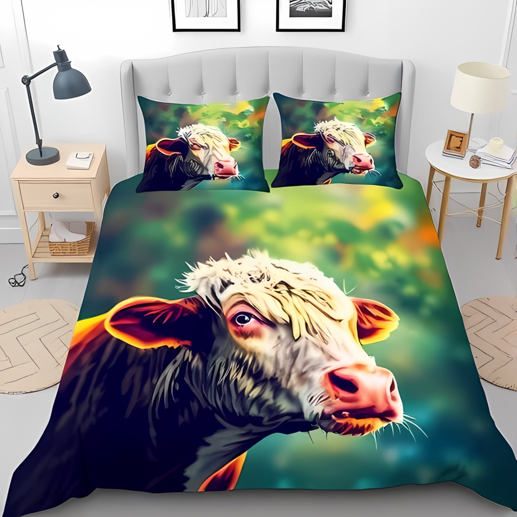 3-Piece Duvet Cover Set with Vibrant Cow Face Illustration - Unique ...