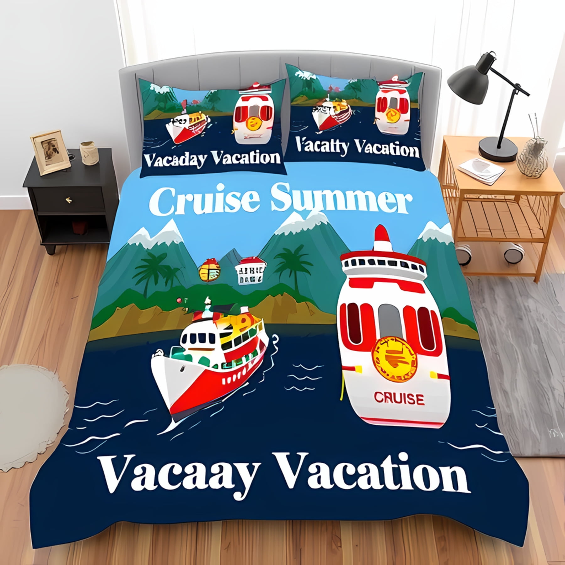 3-Piece Duvet Cover Set with Vibrant Cruise Ship Design Tropical ...