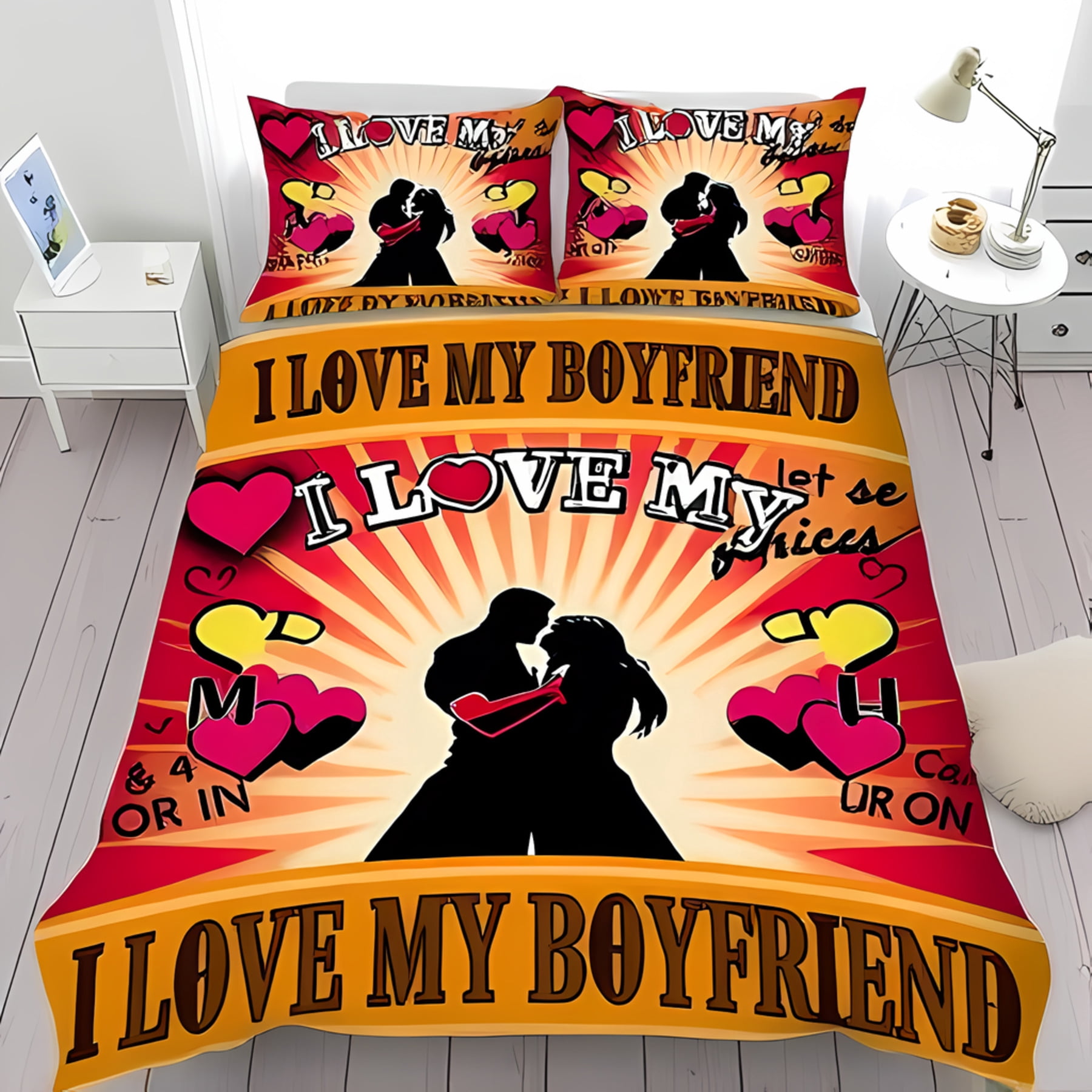 3-Piece Duvet Cover Set with Vibrant Embracing Couple Design Colorful ...