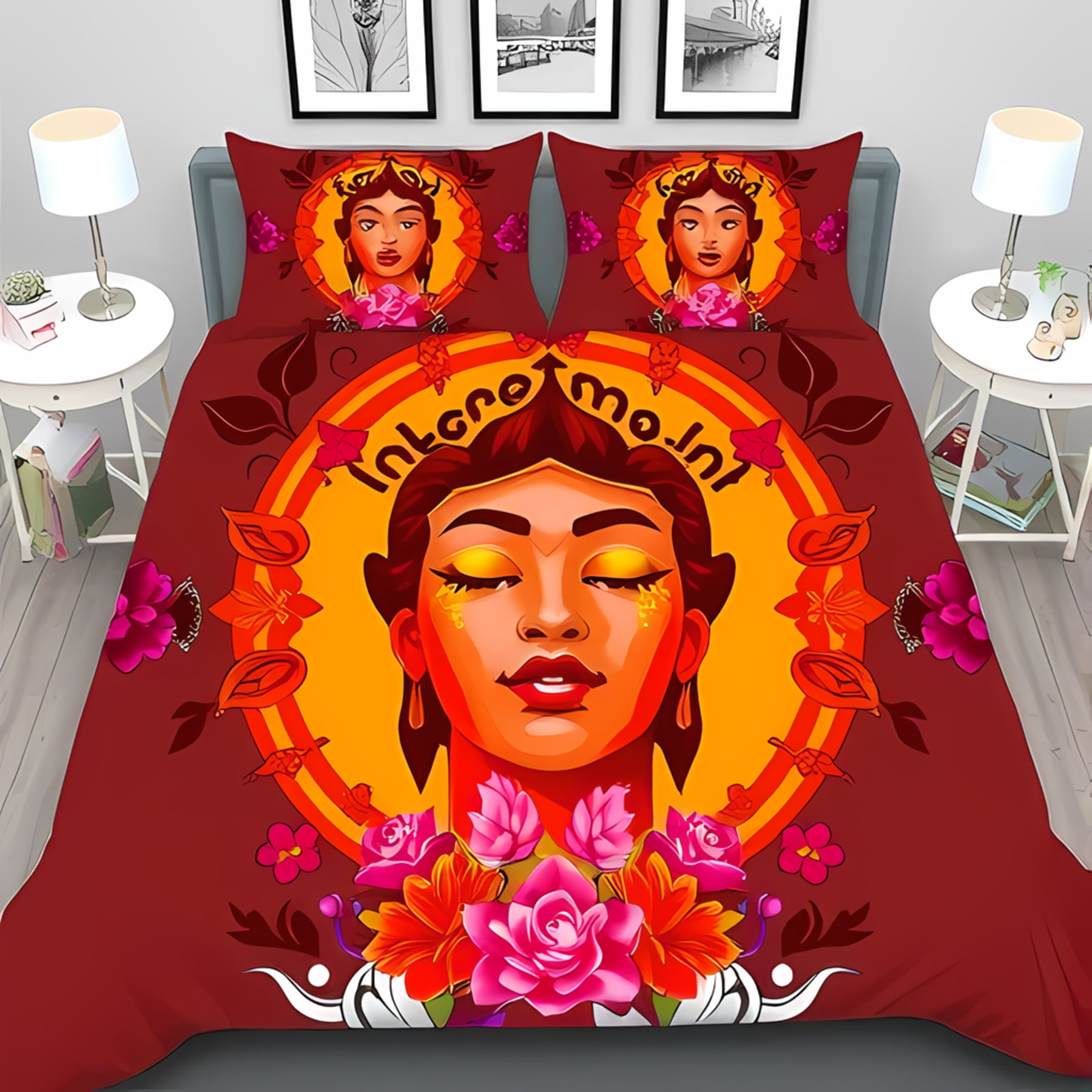 3-Piece Duvet Cover Set with Vibrant Floral Design Featuring Serene ...