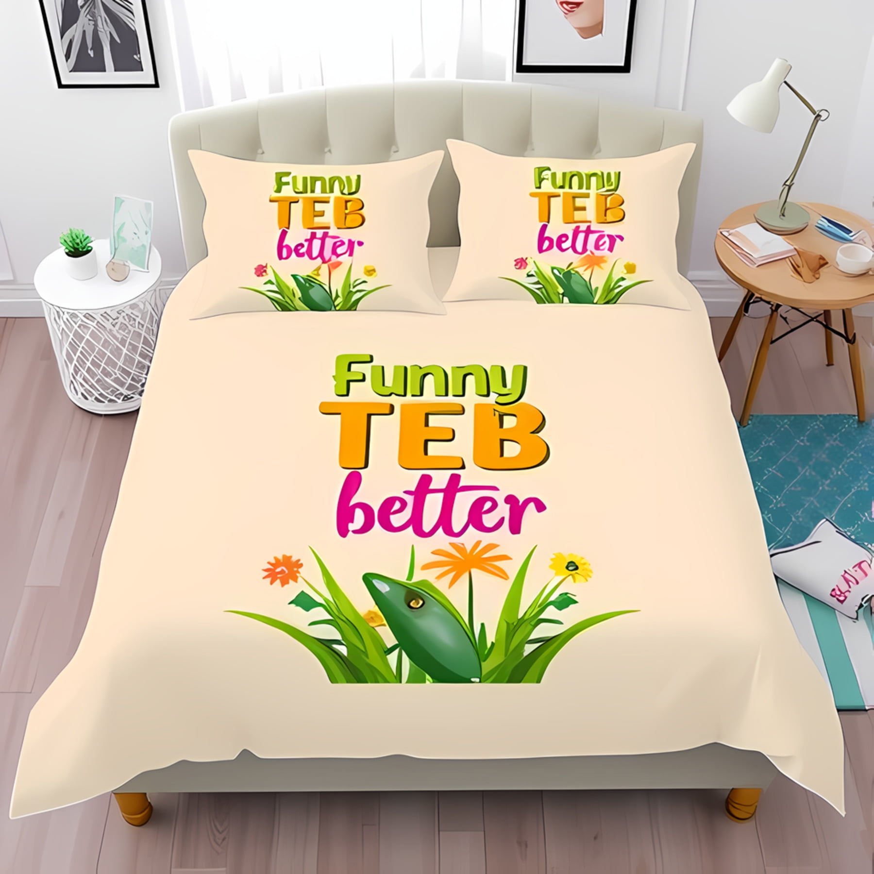 3-Piece Duvet Cover Set with Vibrant 'Funny Better' Phrase Playful ...