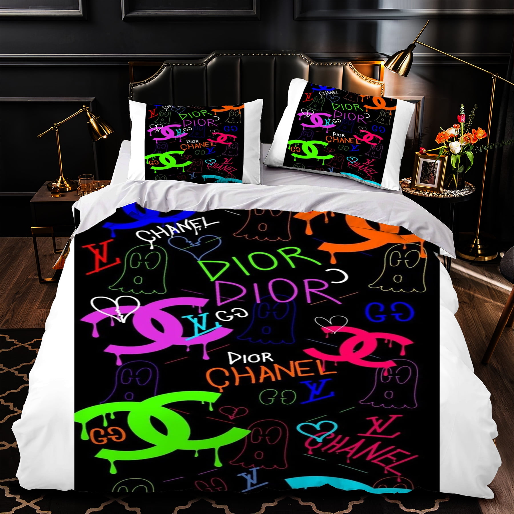 3-Piece Duvet Cover Set with Vibrant Graffiti - Style Design Featuring Black & White Modern ...