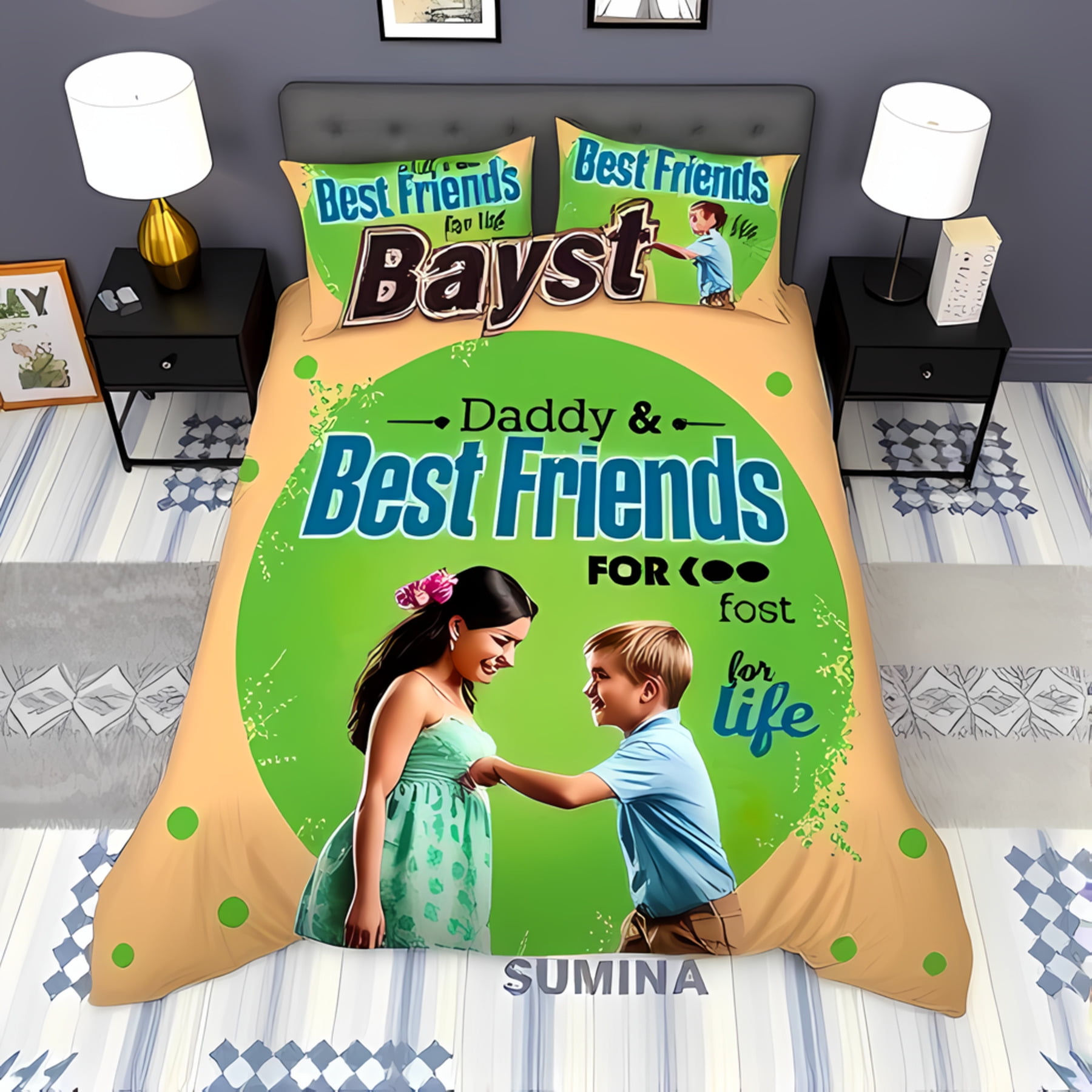 3-Piece Duvet Cover Set with Vibrant Green Circle Design Featuring ...