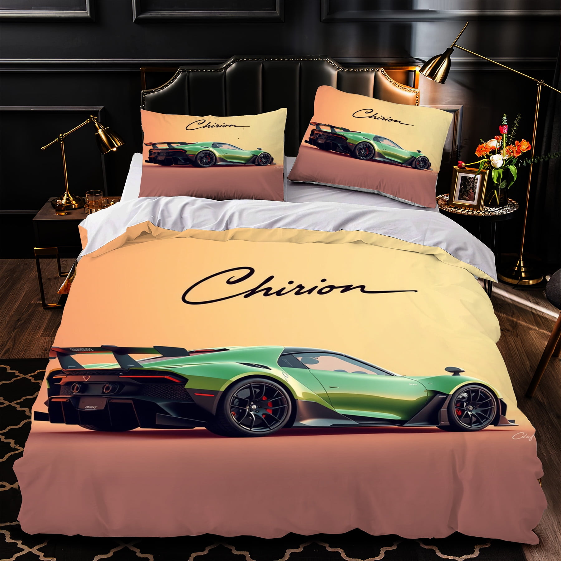 3-Piece Duvet Cover Set with Vibrant Green Sports Car Design & Elegant ...