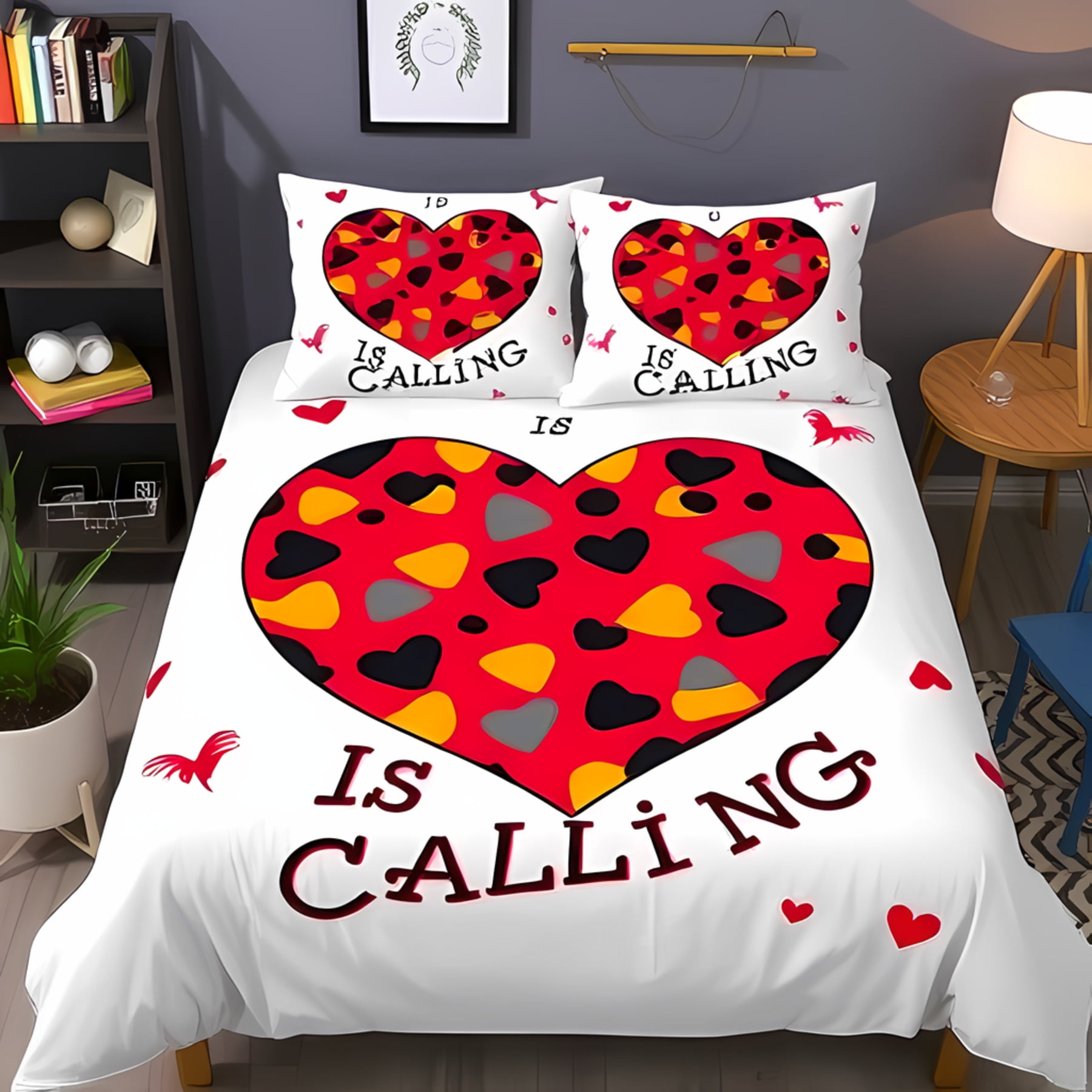 3-Piece Duvet Cover Set with Vibrant Heart Design Colorful Smaller ...