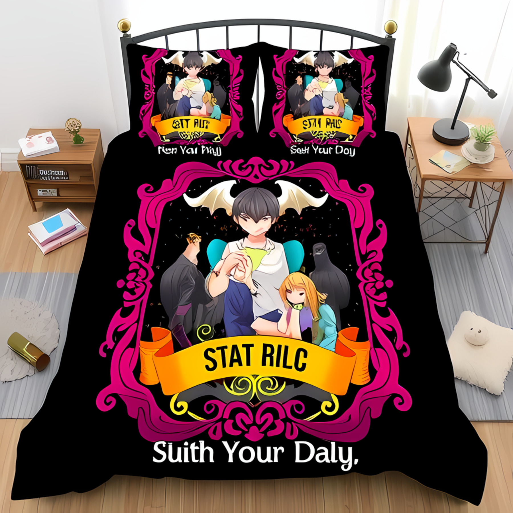 3-Piece Duvet Cover Set with Vibrant Illustrated Characters & Colorful ...
