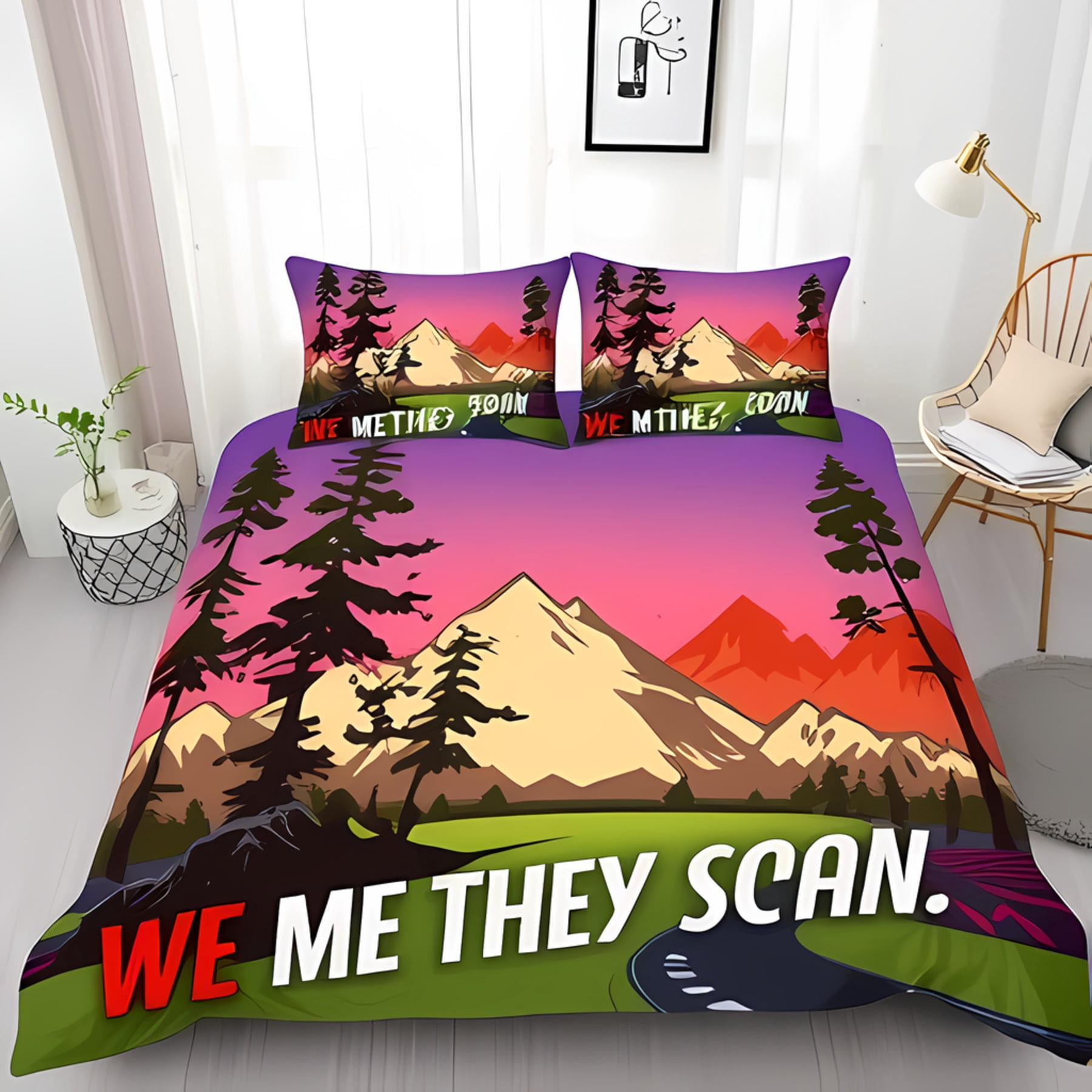 3-Piece Duvet Cover Set with Vibrant Mountain Landscape Design Includes ...