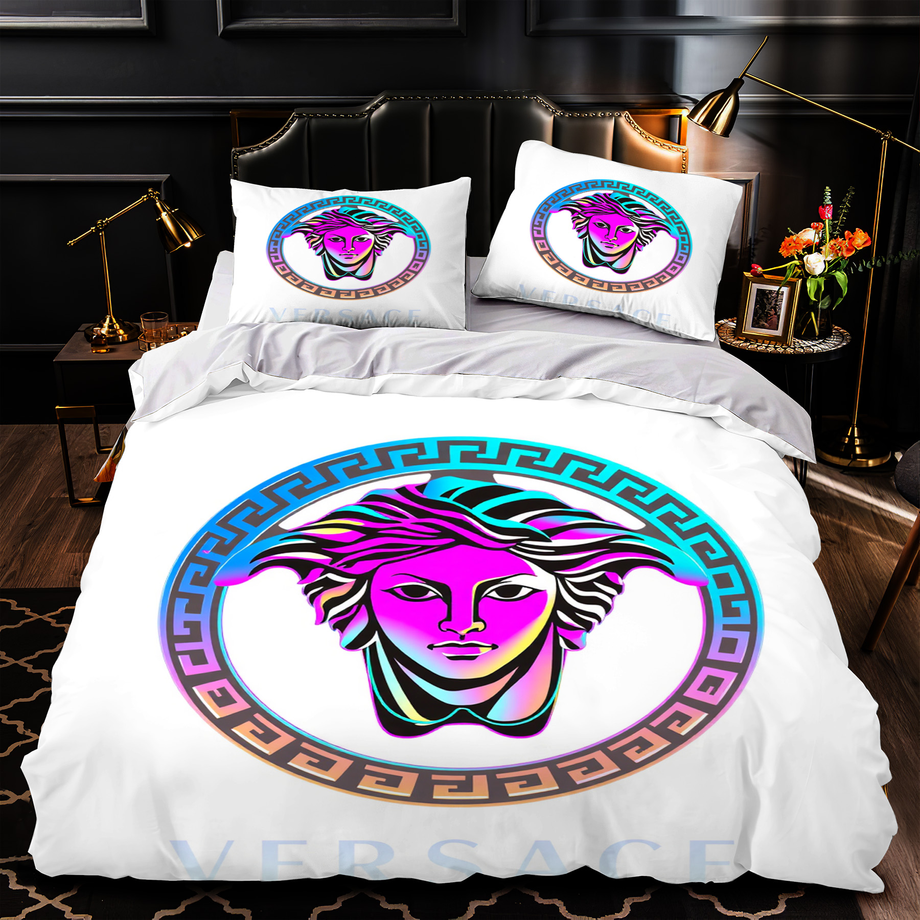 3-Piece Duvet Cover Set with Vibrant Multicolored Stylized Face Design ...
