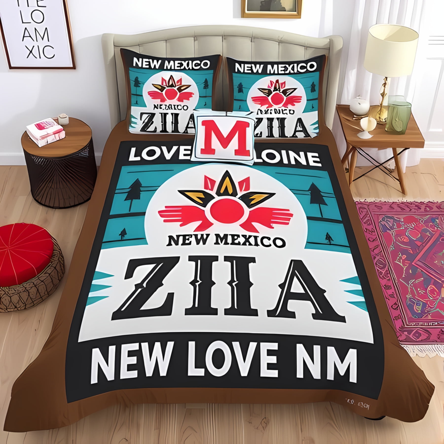 3-Piece Duvet Cover Set with Vibrant New Mexico Zia Symbol Design ...