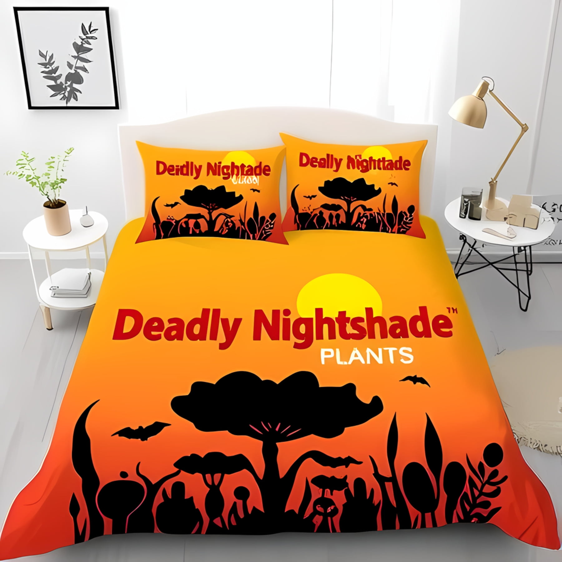3-Piece Duvet Cover Set with Vibrant Orange Sunset Scene Silhouetted ...