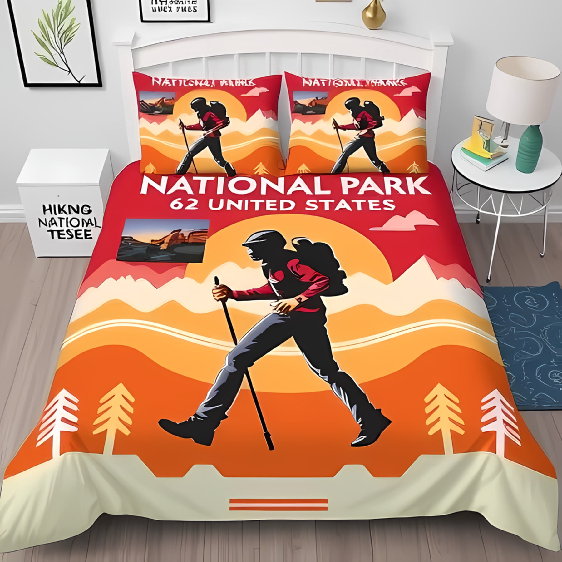 3-Piece Duvet Cover Set with Vibrant Outdoor Hiking Design Featuring ...