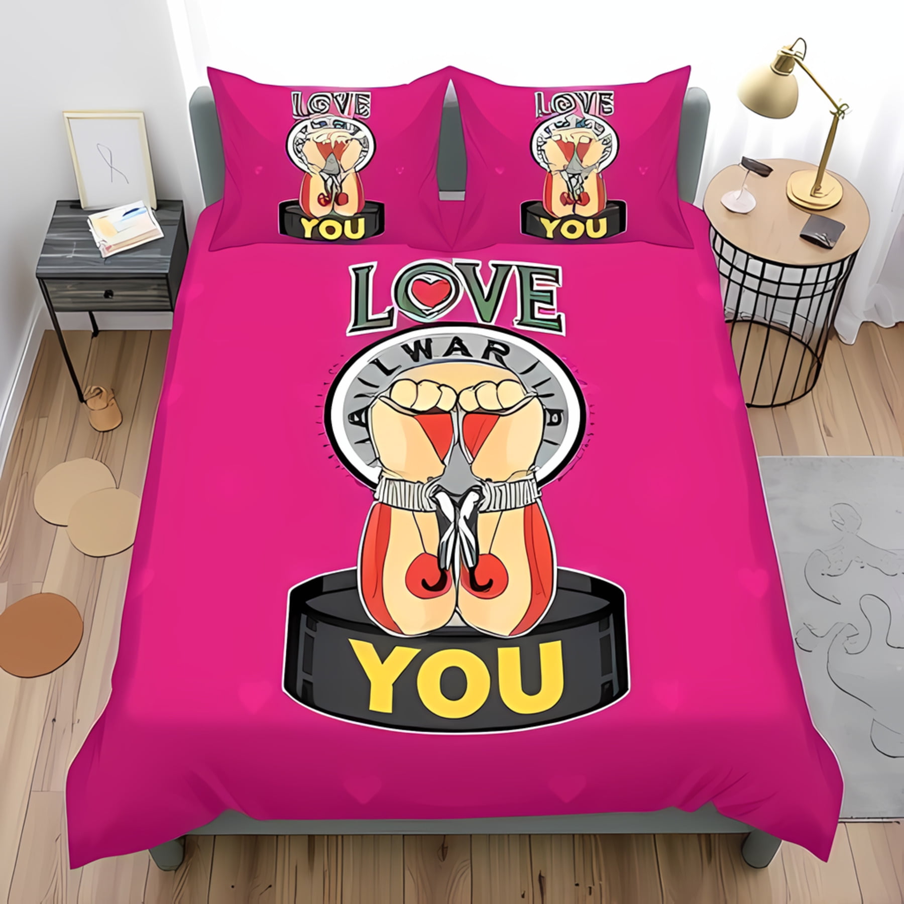 3-Piece Duvet Cover Set with Vibrant Pink Clown Feet Design 'I Love You ...