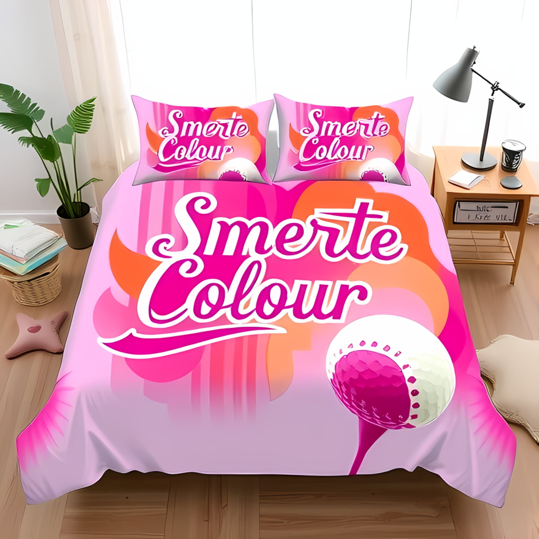 3-Piece Duvet Cover Set with Vibrant Pink and Orange Bedding Featuring ...