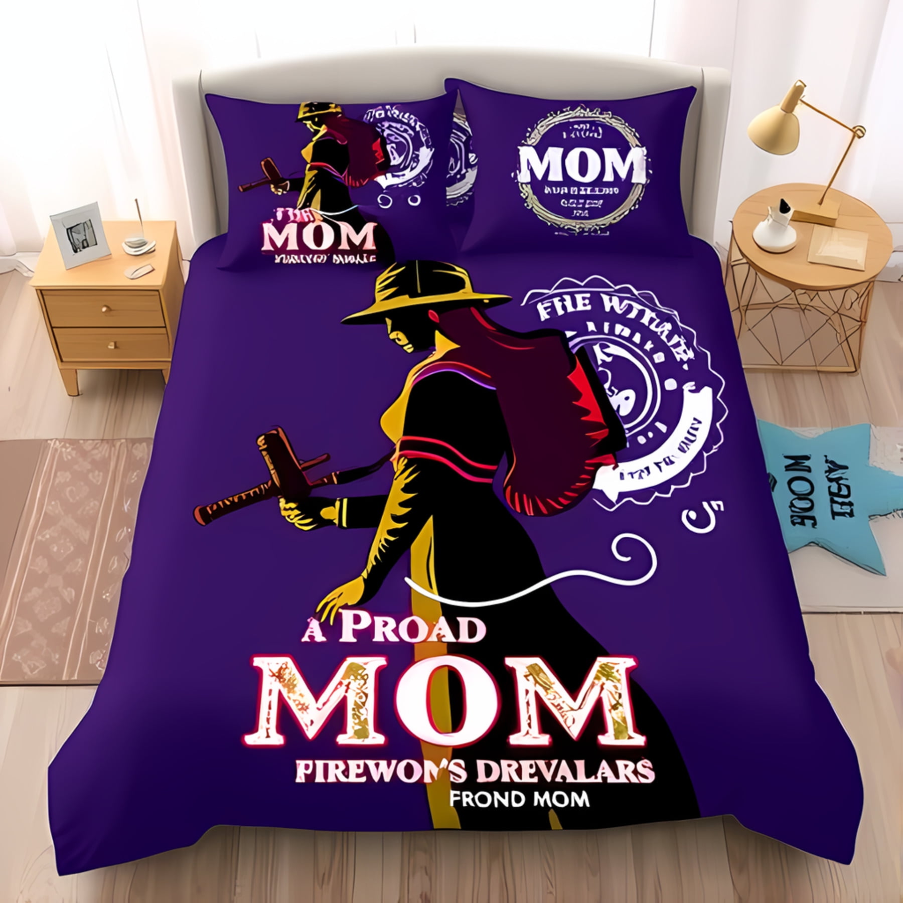 3-Piece Duvet Cover Set with Vibrant Purple Background Mother Design ...